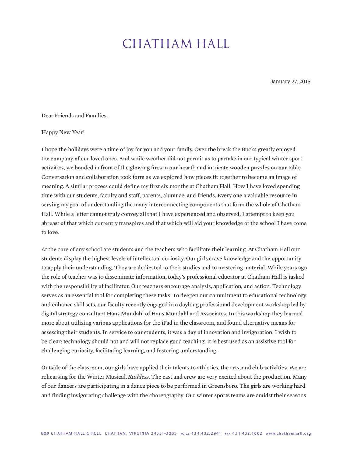 Winter 2015 rectors letter by Chatham Hall - Issuu