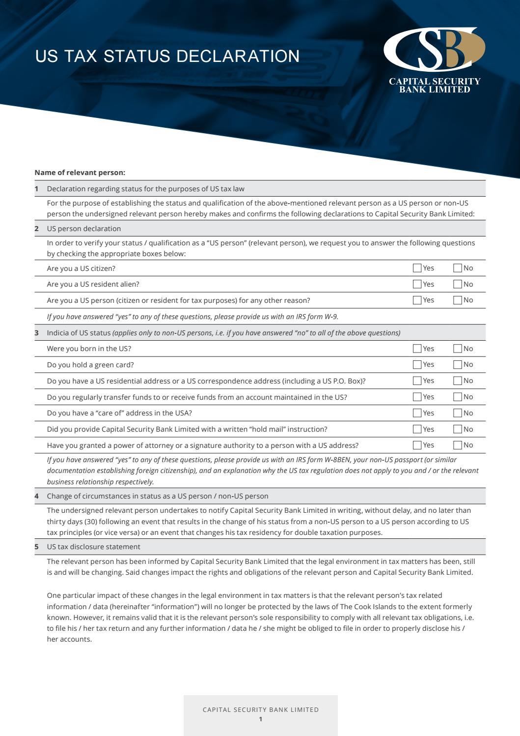 US Tax Declaration Form by CSB Chiavanni Le'Mon - Issuu