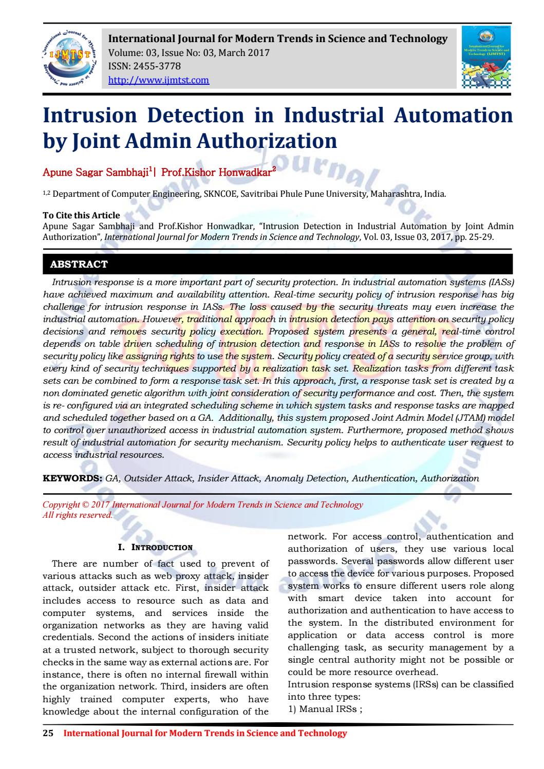 Intrusion Detection in Industrial Automation by Joint Admin ...