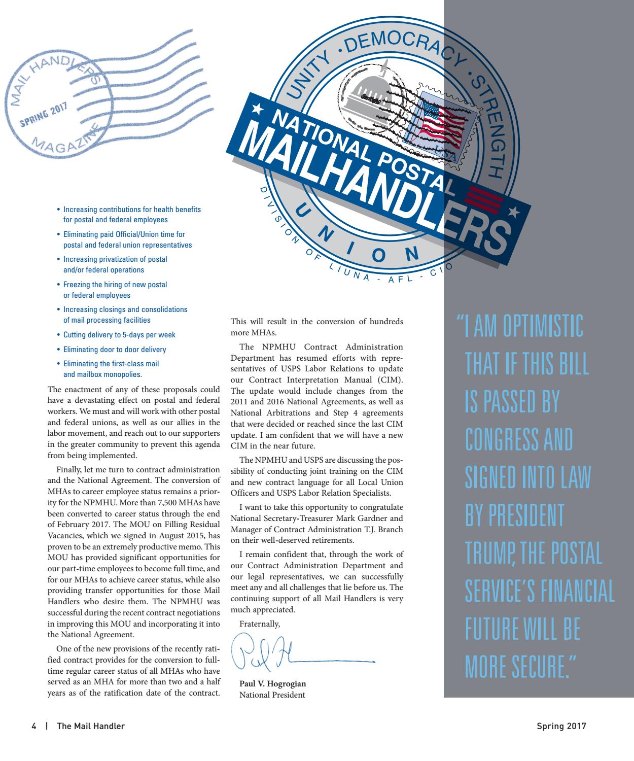 The Mail Handler magazine Spring 2017 by National Postal Mail Handlers ...