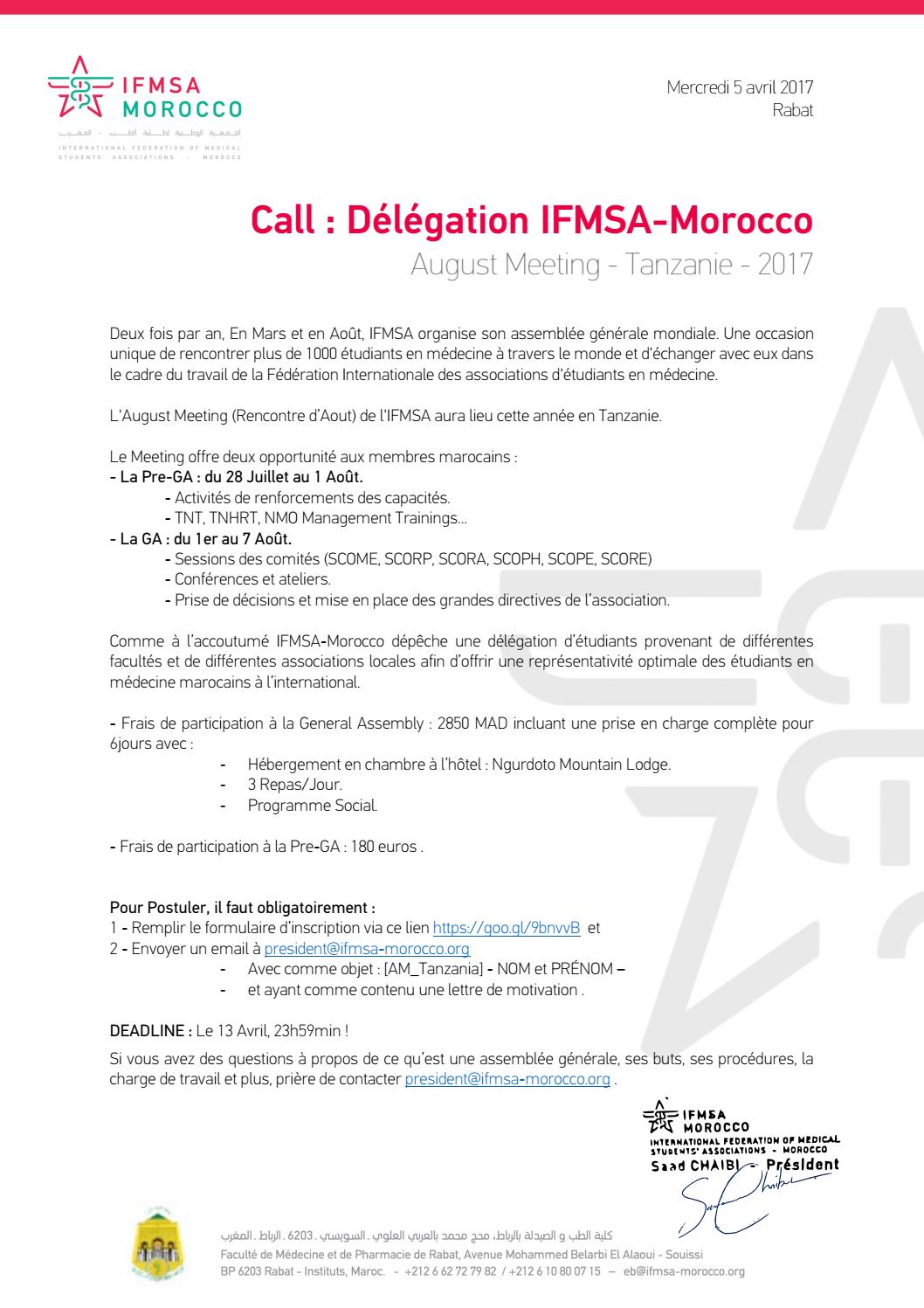 Call : Delegation AM 2017 by IFMSA-Morocco - Issuu