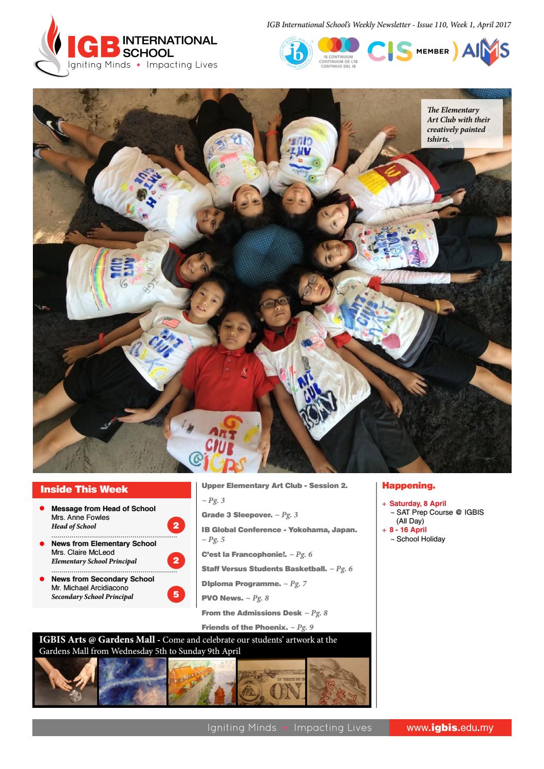 IGBIS Weekly Newsletter. Issue 110, Week 1, April, 2017. by IGB ...