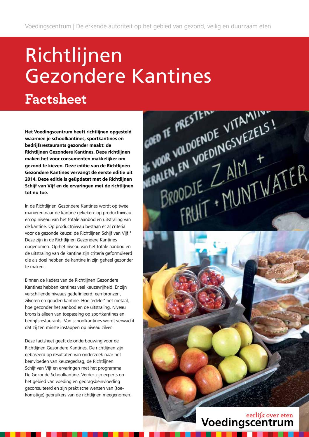 Factsheet Richtlijnen Gezondere Kantines by Voedingscentrum - Issuu