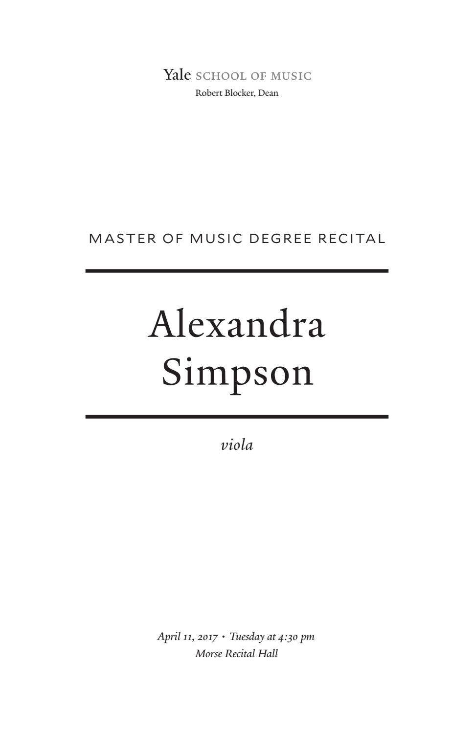 Alexandra Simpson, viola, April 11, 2017 by Yale School of Music - Issuu