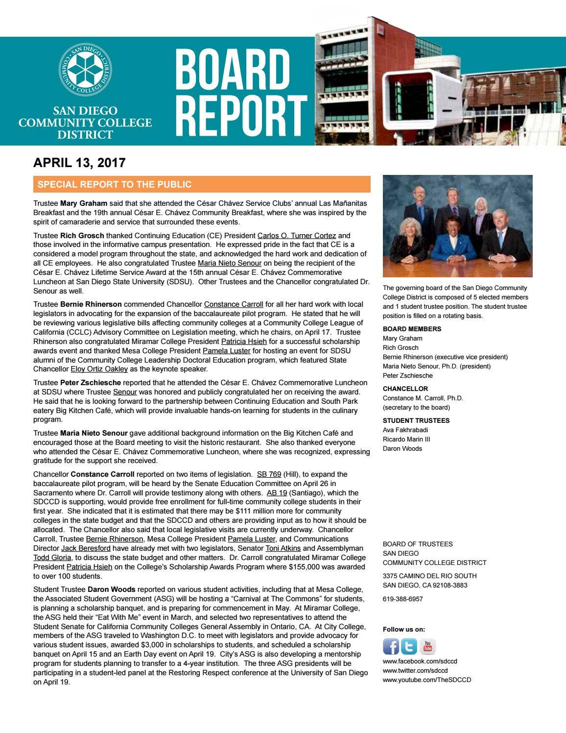 SDCCD Board Report - April 13, 2017 by San Diego Community College ...