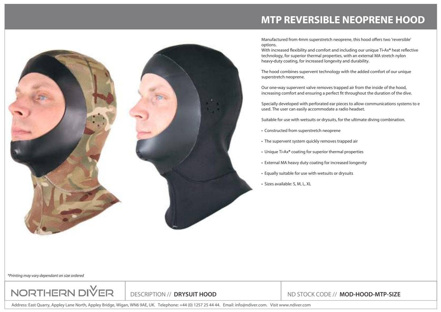 Northern diver mtp reversible hood datasheet by Northern Diver UK - Issuu