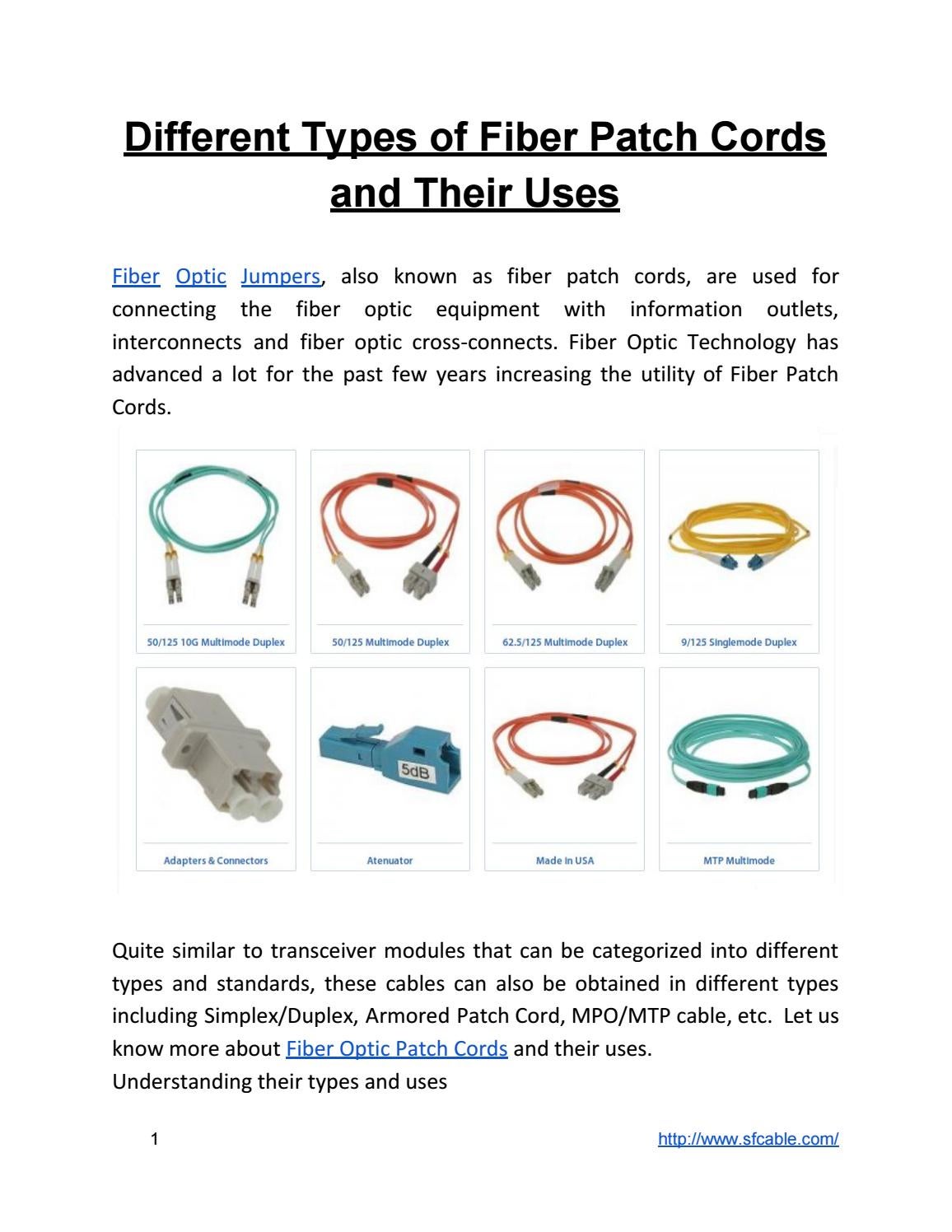 Different Types of Fiber Patch Cords and Their Uses by Sf Cable, Inc ...