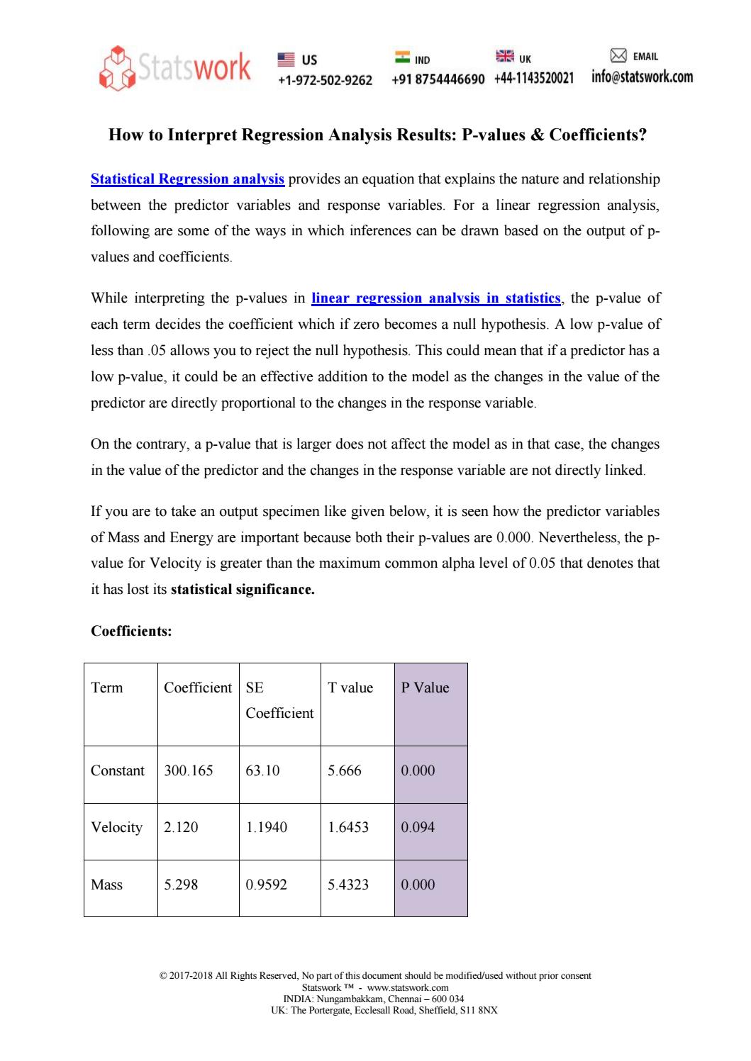 How To Interpret Regression Analysis Results P values Coefficients