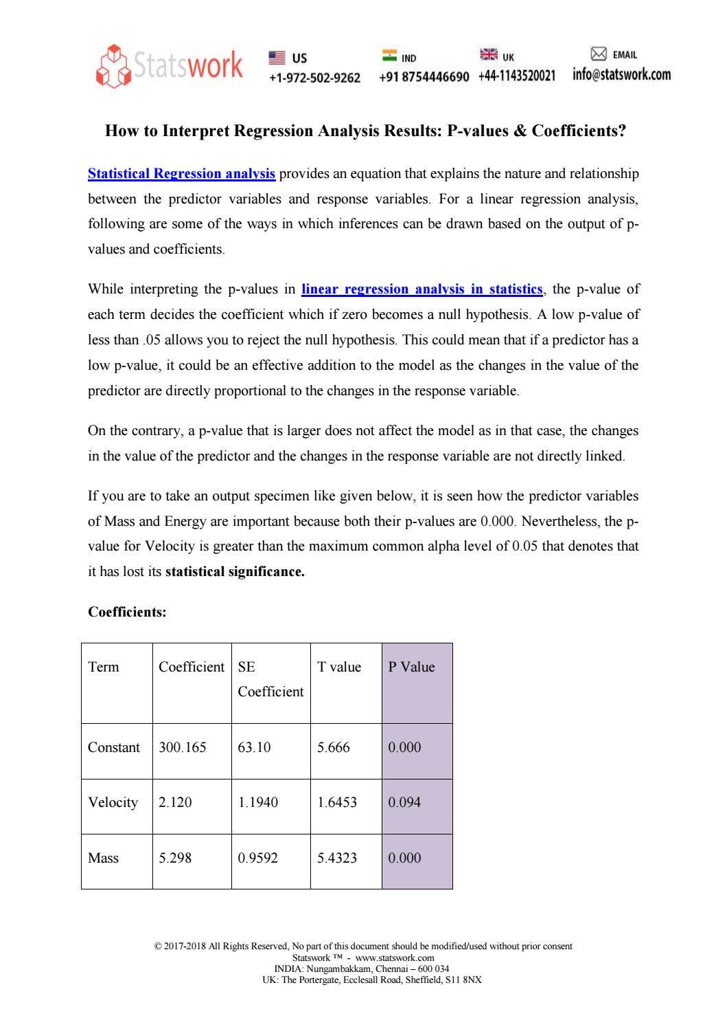 How to Interpret Regression Analysis Results: P-values & Coefficients? by Statswork - Issuu
