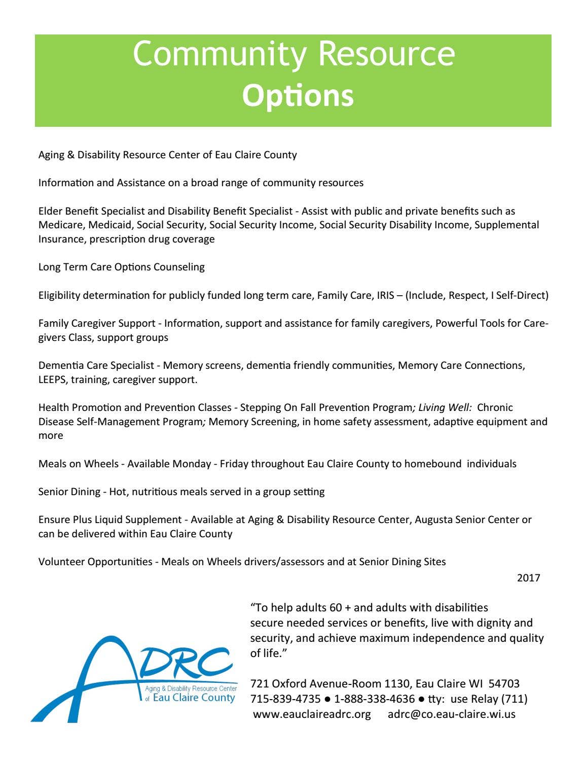 ADRC Community Resource Guide 2017 by ADRC Eau Claire County - Issuu