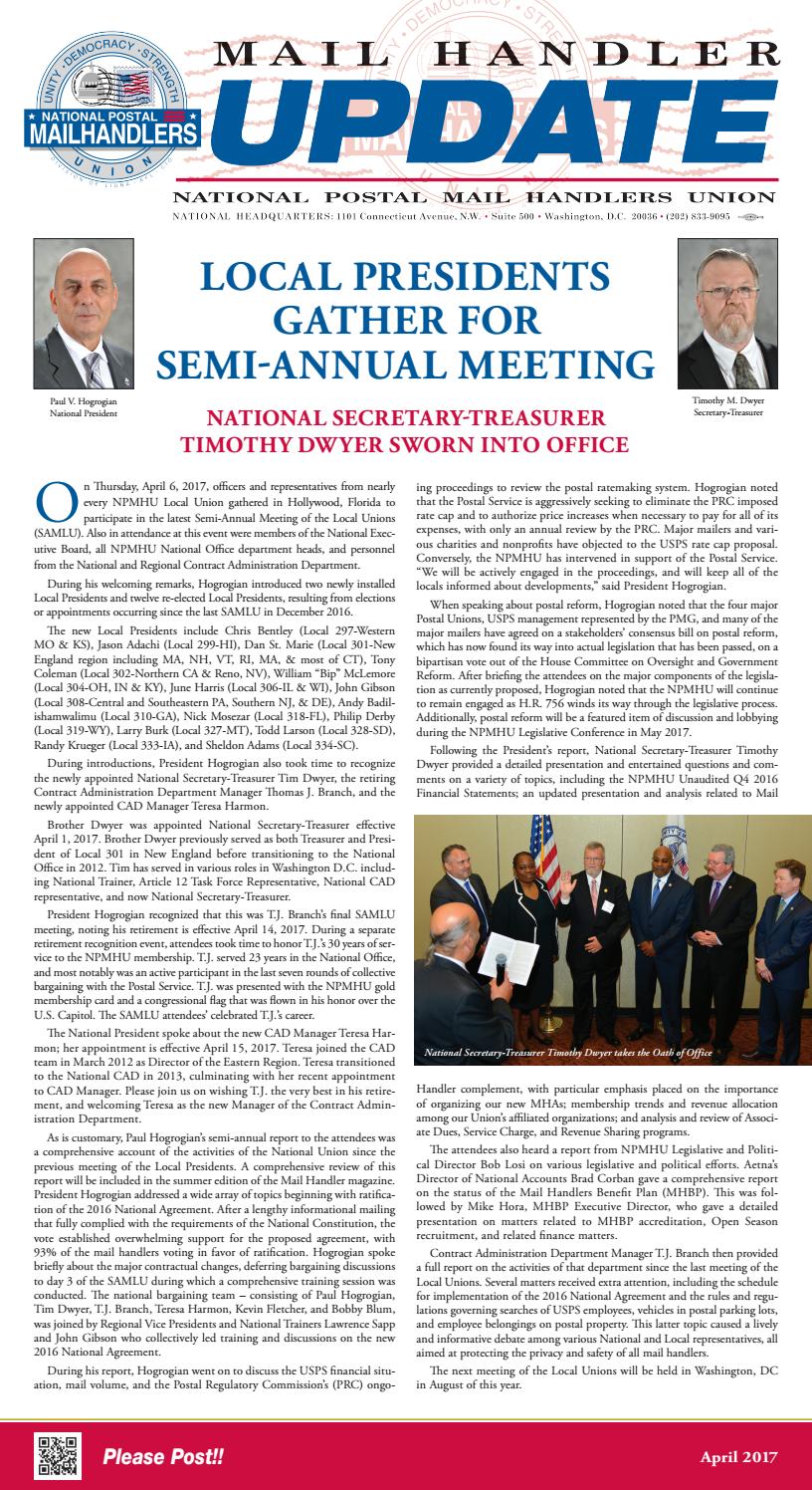 April 2017 Mail Handler Update by National Postal Mail Handlers Union ...