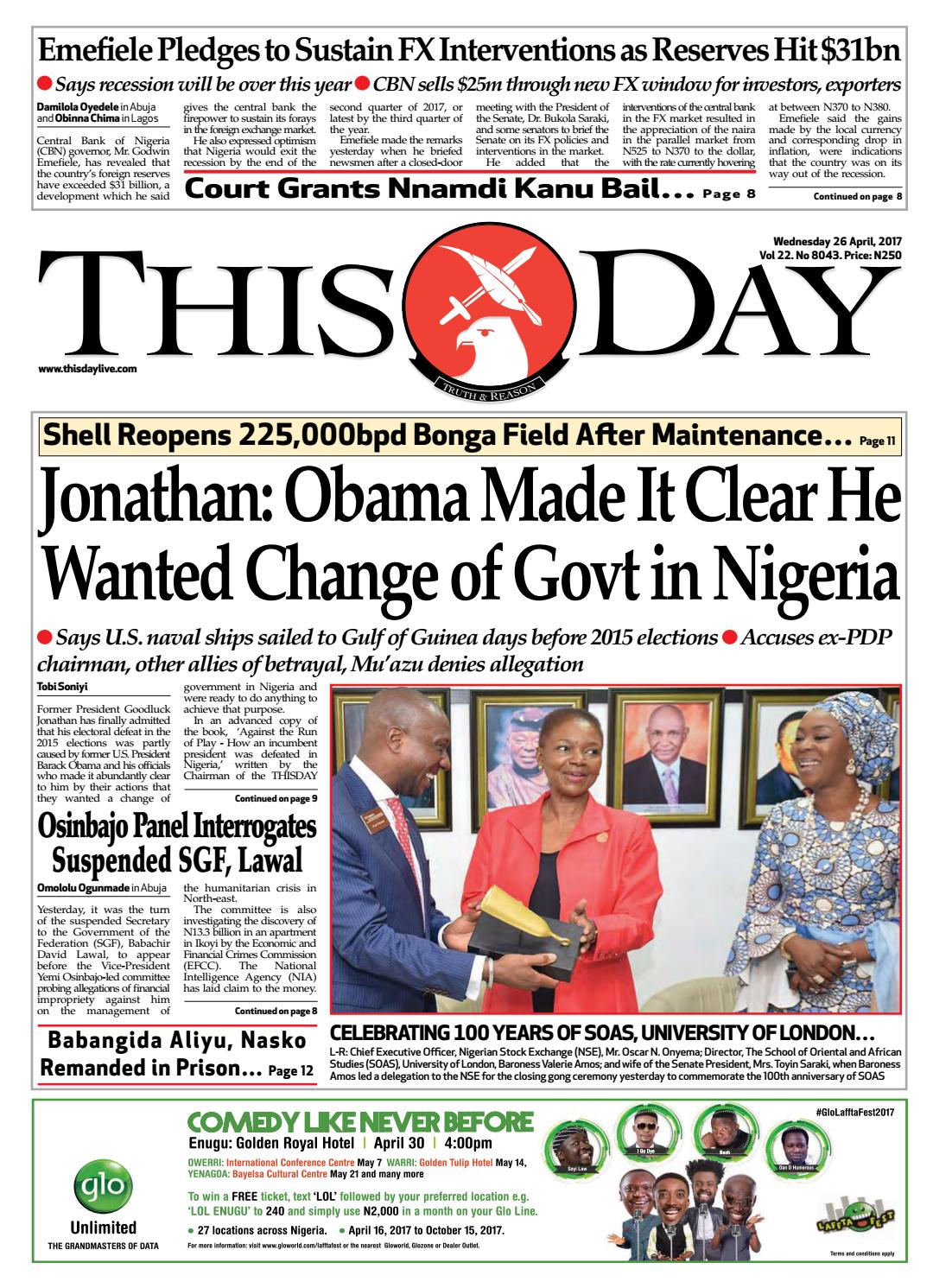 Wednesday 26th April 2017 by THISDAY Newspapers Ltd - Issuu
