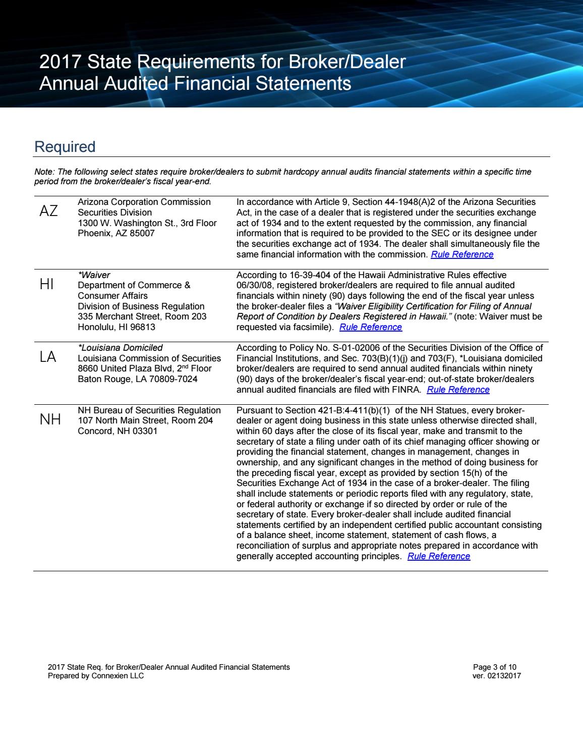 State Requirements for Broker/Dealer Annual Audited Financial ...