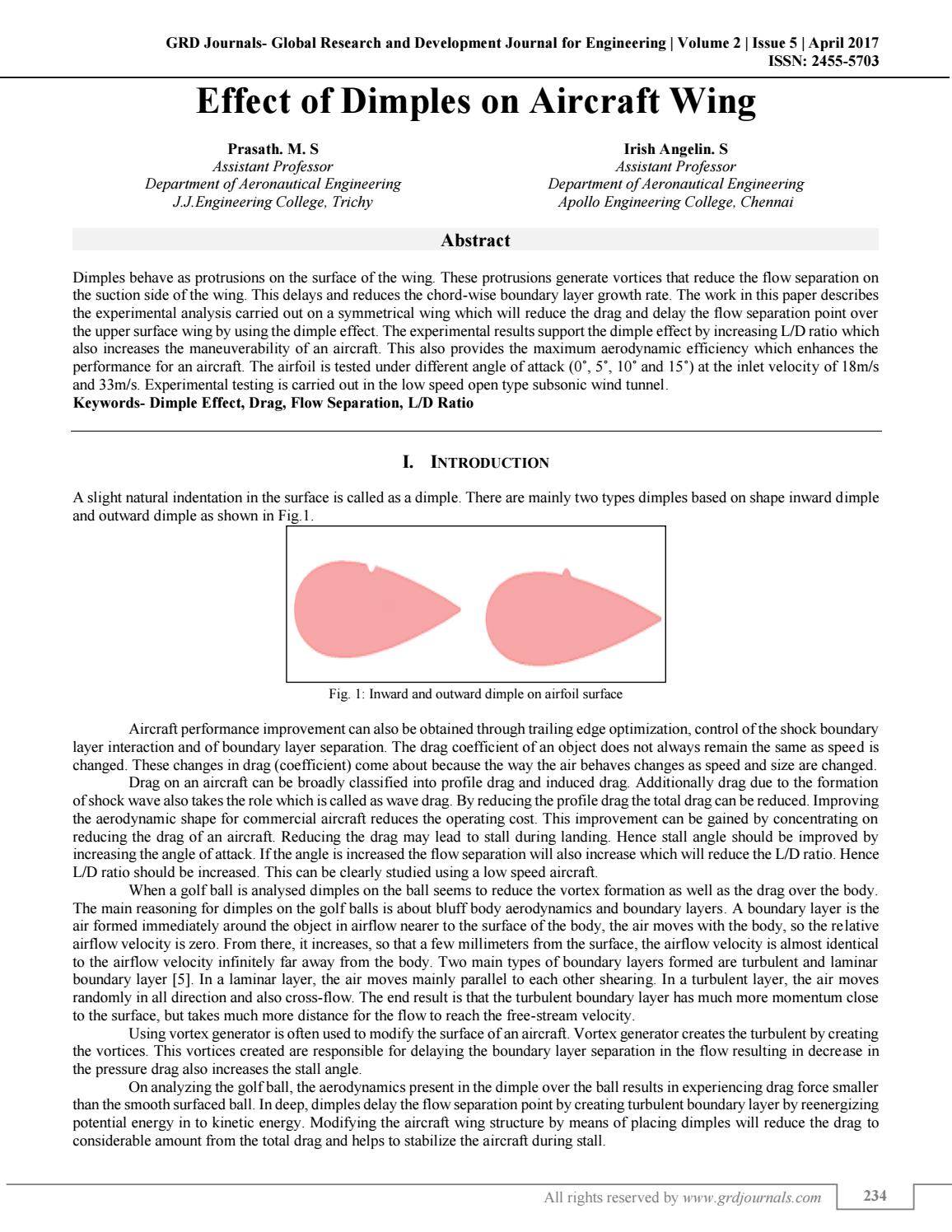 Effect of Dimples on Aircraft Wing by GRD Journals - Issuu