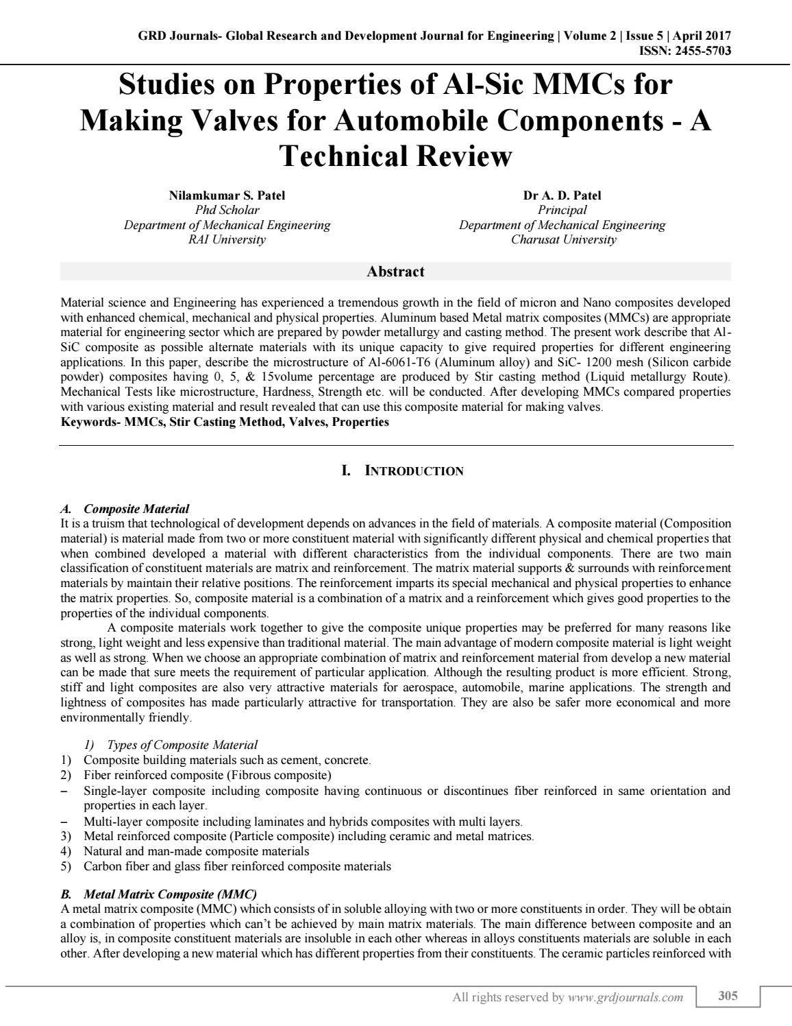 Studies on Properties of Al-Sic MMCs for Making Valves for Automobile ...