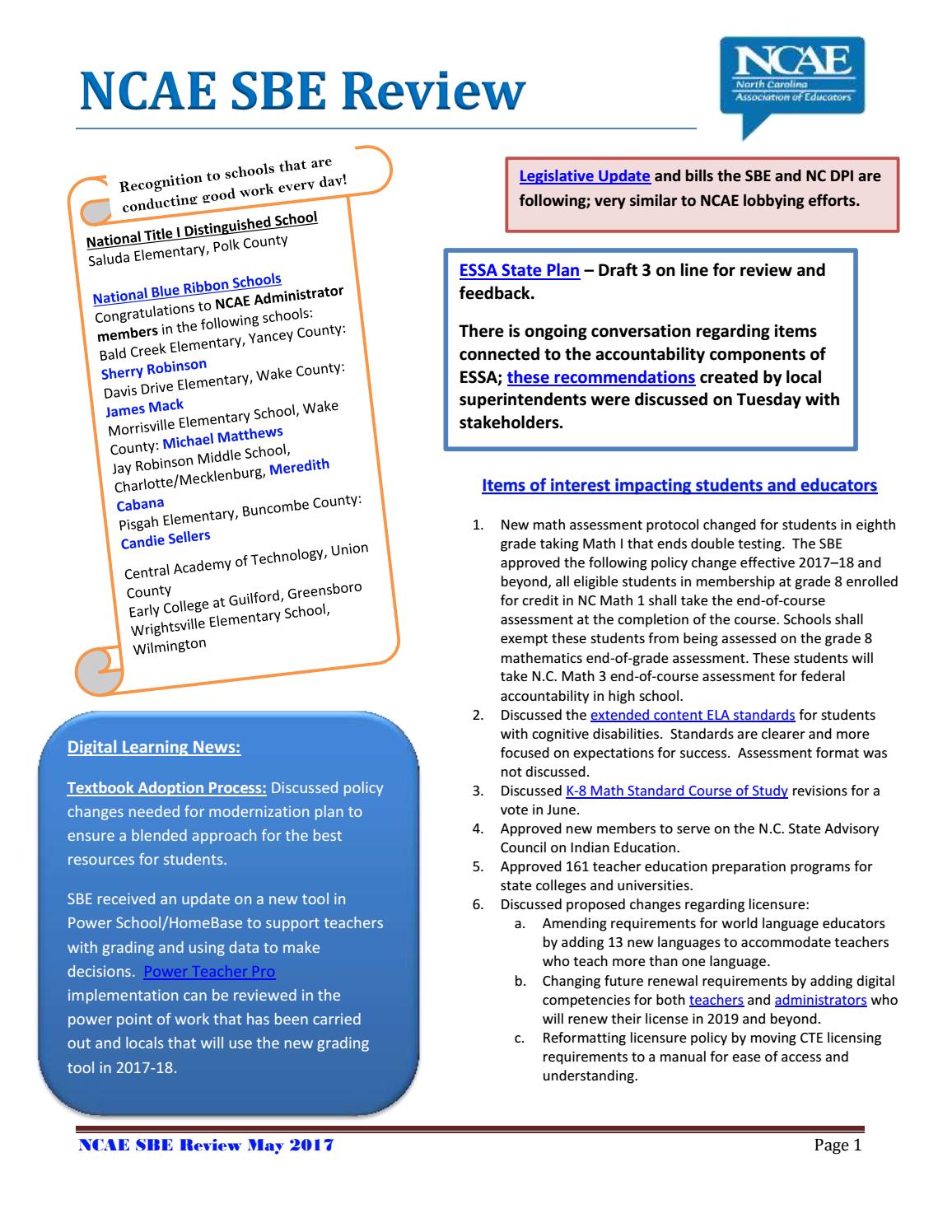 May 2017 State Board of Education Review by NCAE - Issuu