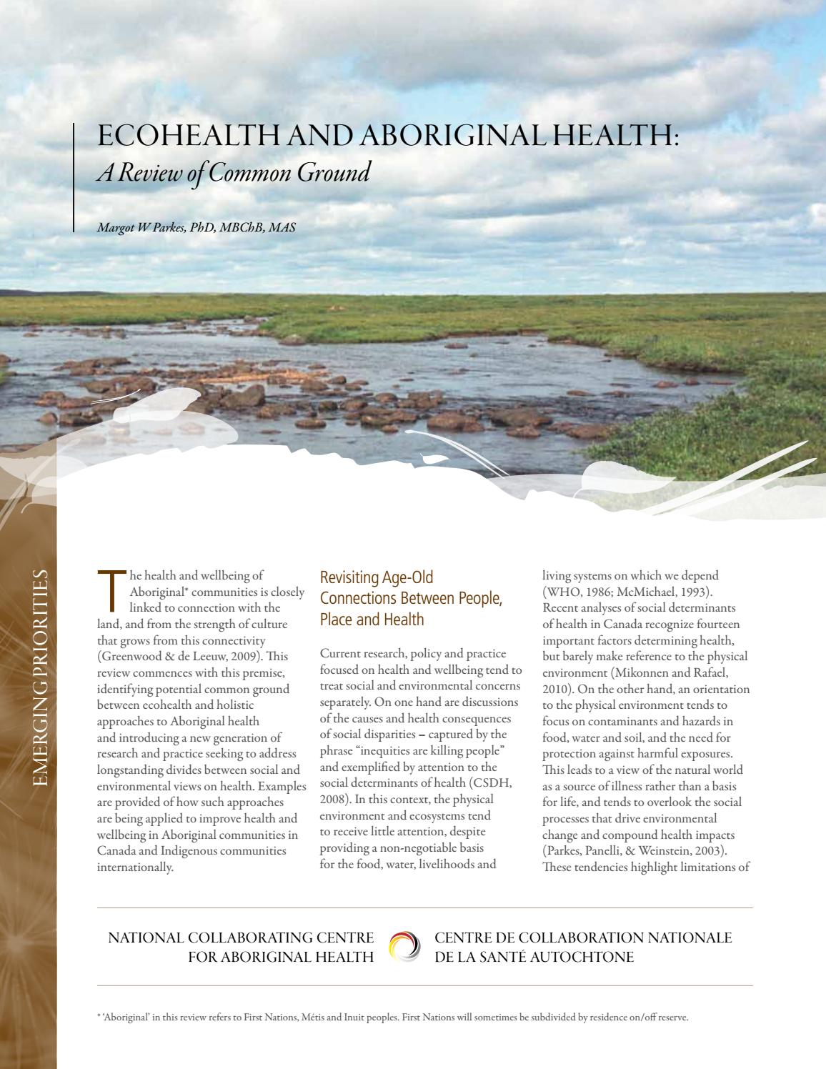 Ecohealth and Aboriginal health: A review of common ground by NCCIH ...