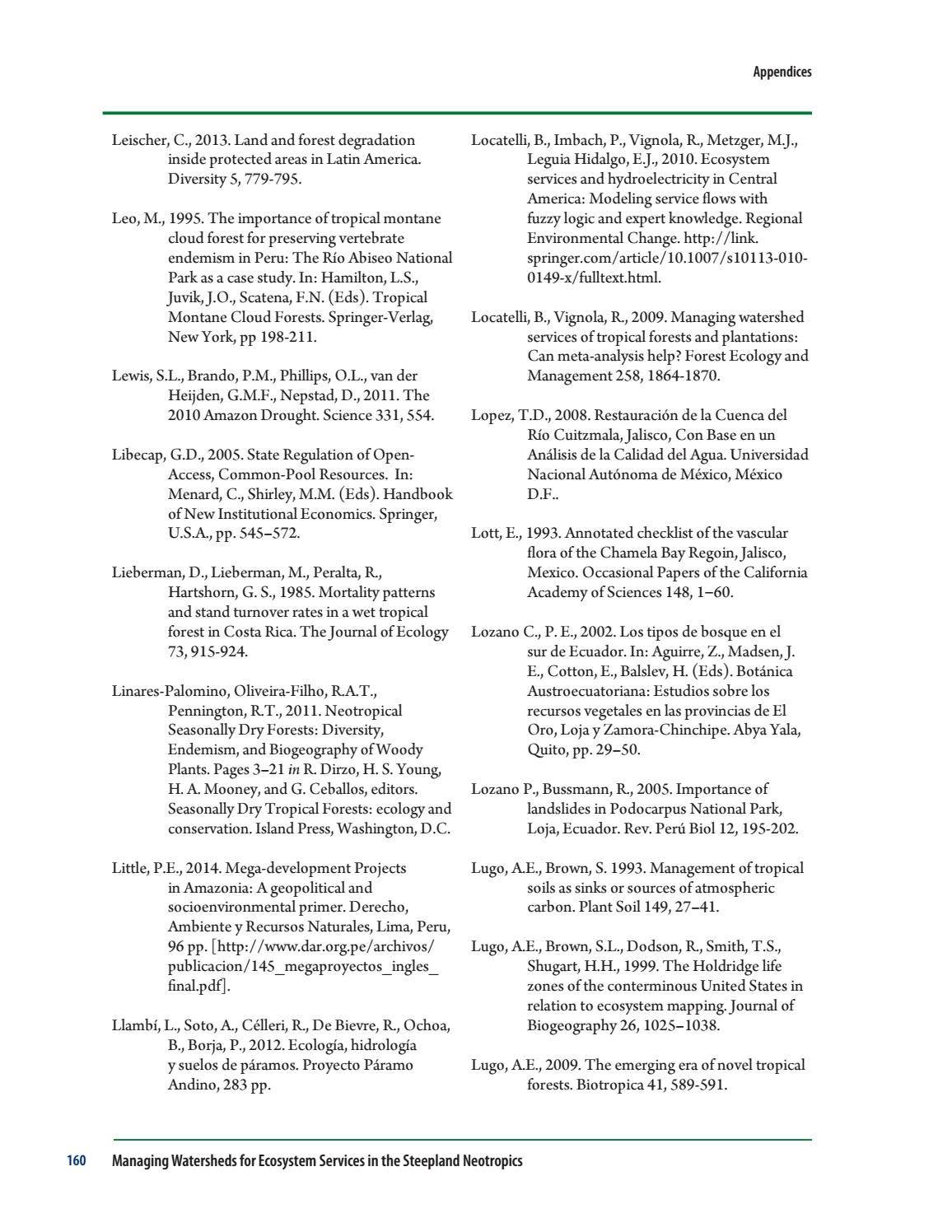Managing watersheds for ecosystem services in the steepland neotropics ...