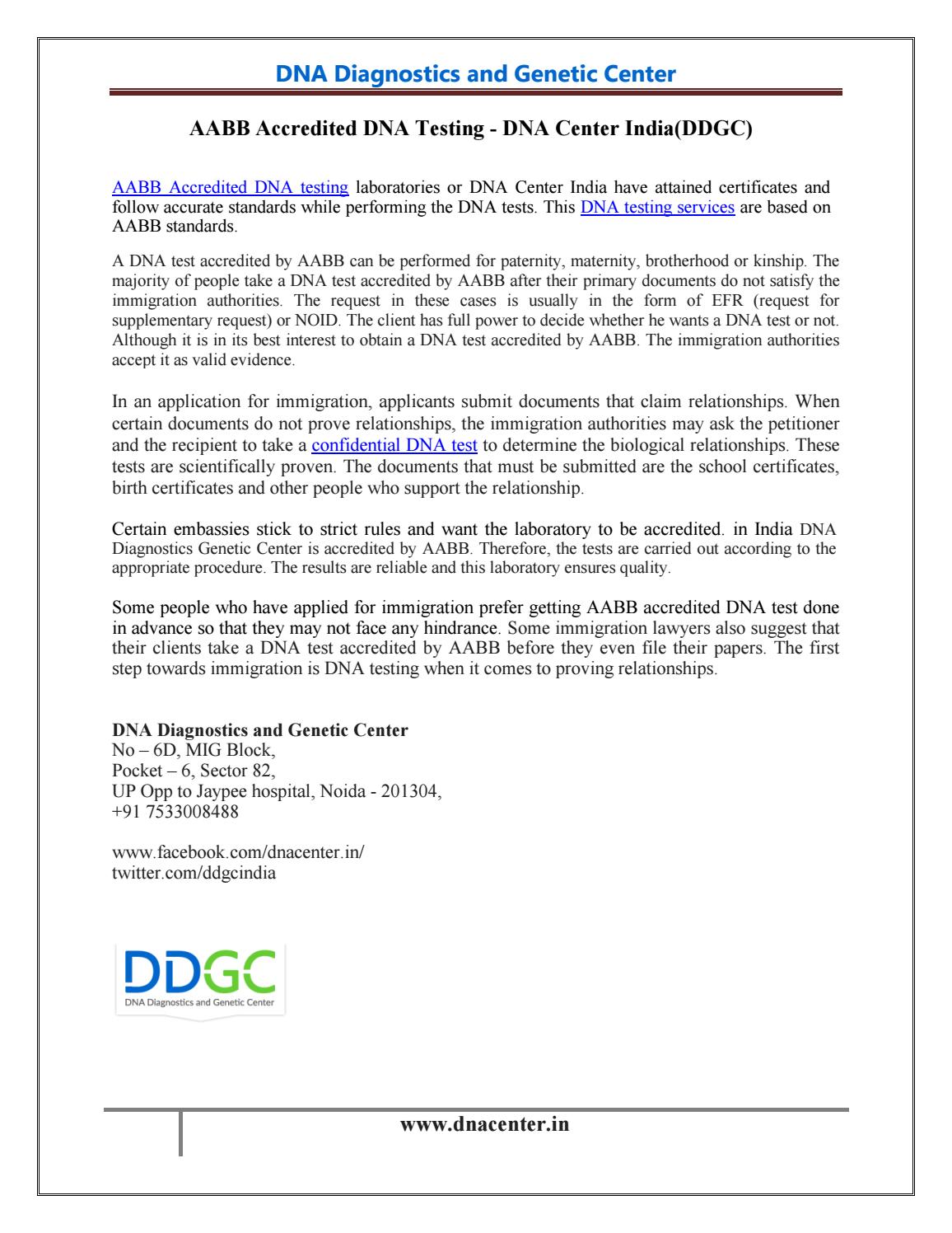 Aabb accredited dna testing ddgc by DNA Diagnostics and Genetic Center ...