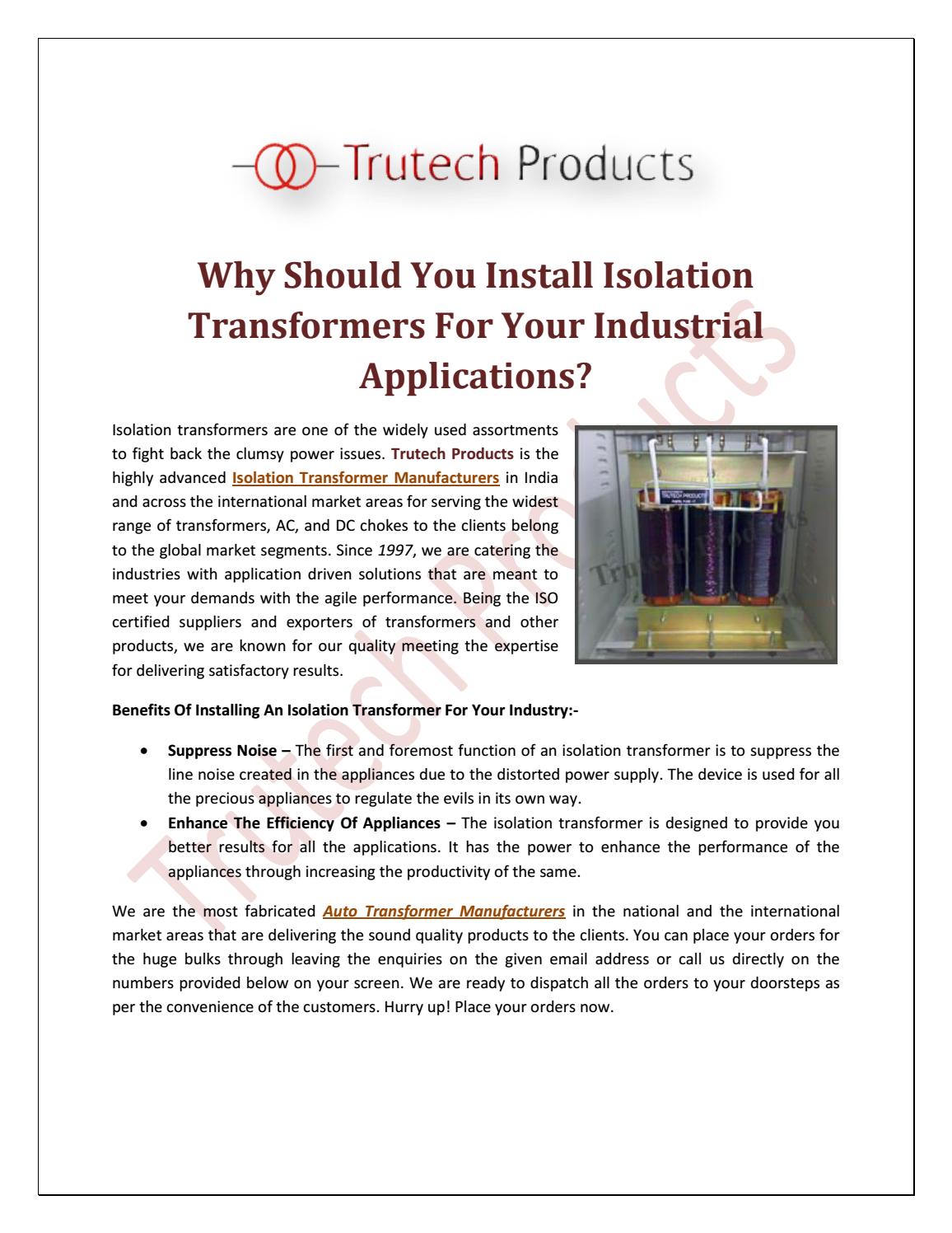 Why Should You Install Isolation Transformers for Your Industrial ...