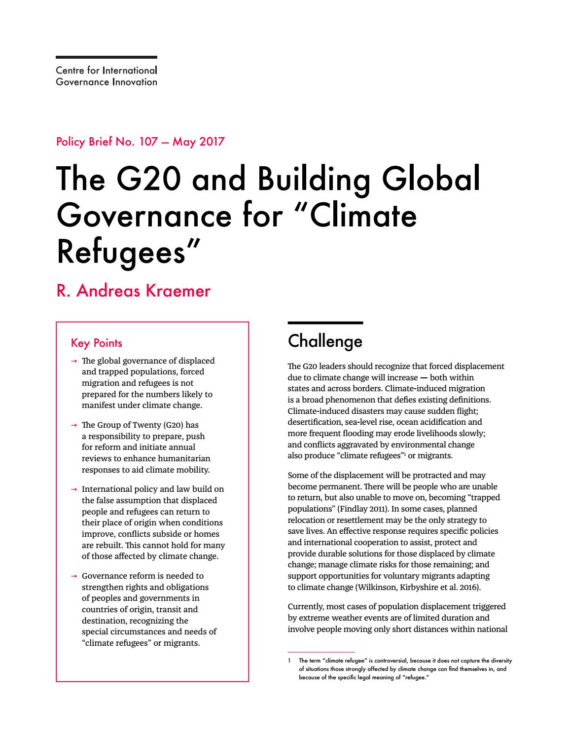 The G20 and Building Global Governance for “Climate Refugees” by Centre for International ...