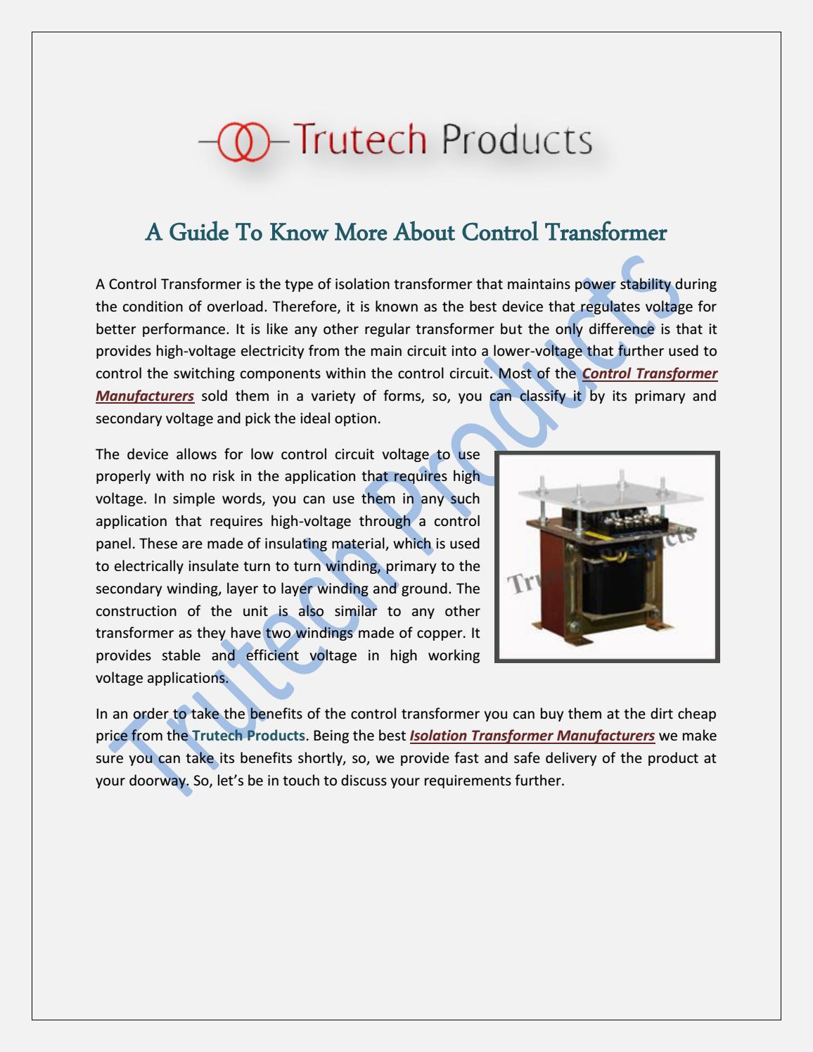 A Guide to Know More About Control Transformer by Trutech Products - Issuu