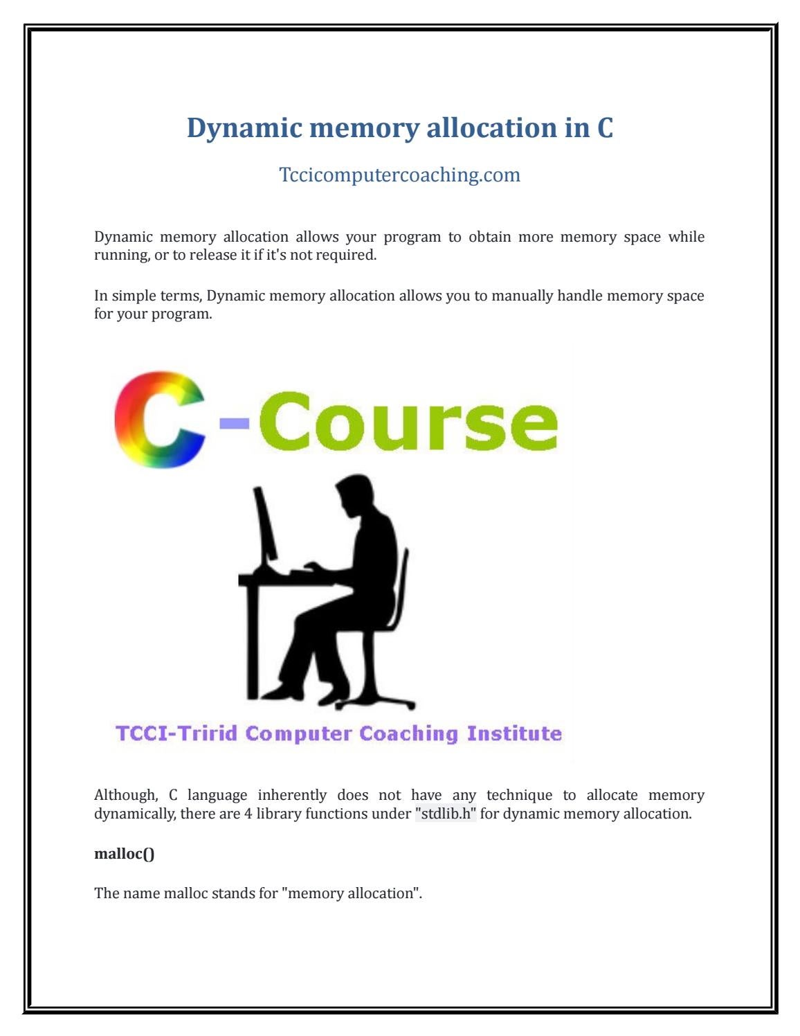 Dynamic Memory Allocation In C By Rosario Riley Issuu 