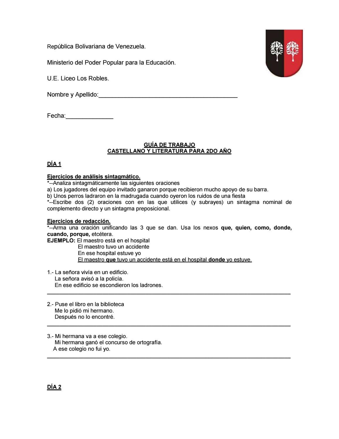 2do a%c3%91o castellano y literatura by Liceo Los Robles - Issuu