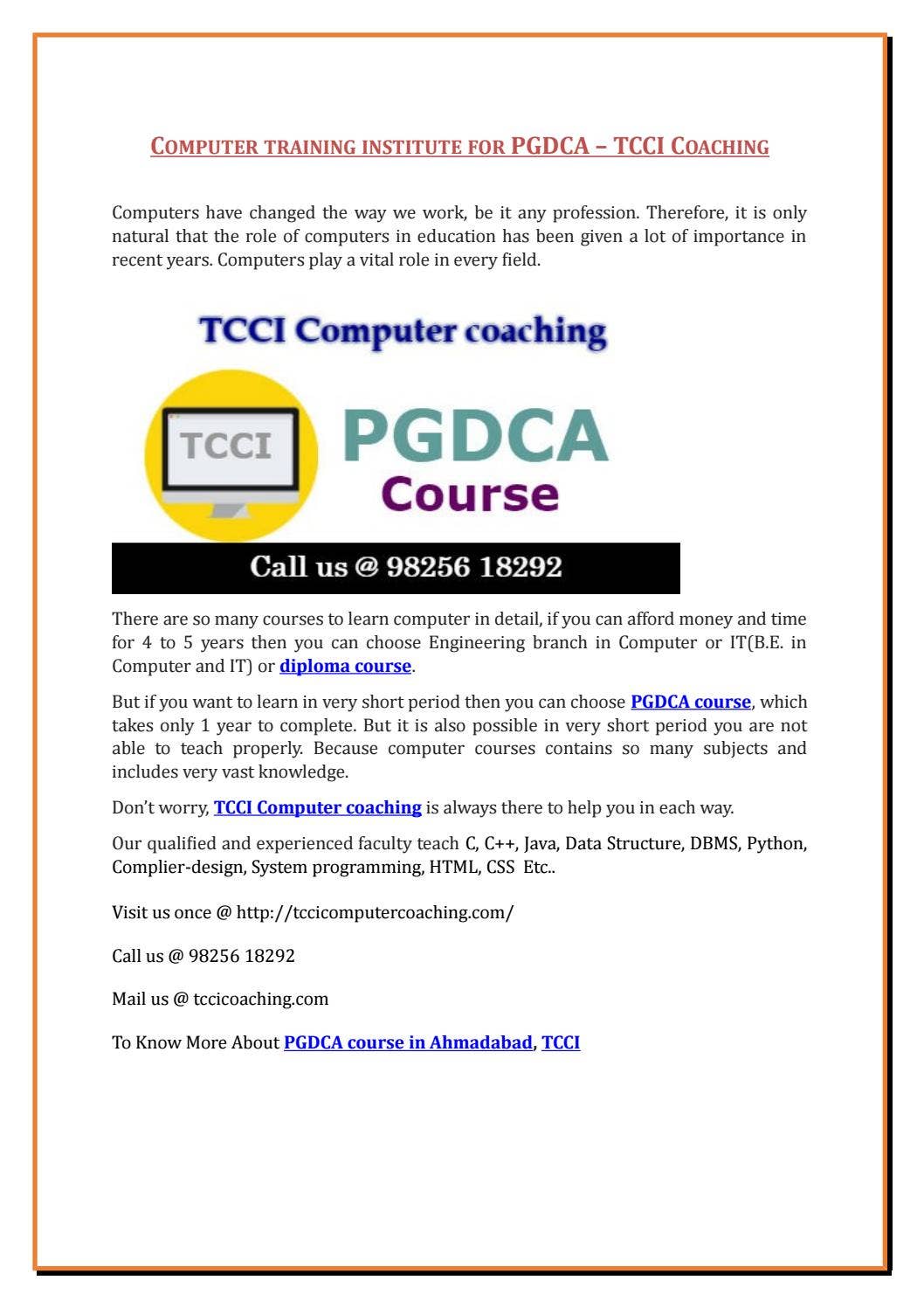 Computer training institute for pgdca tccicomputercoaching com by ...