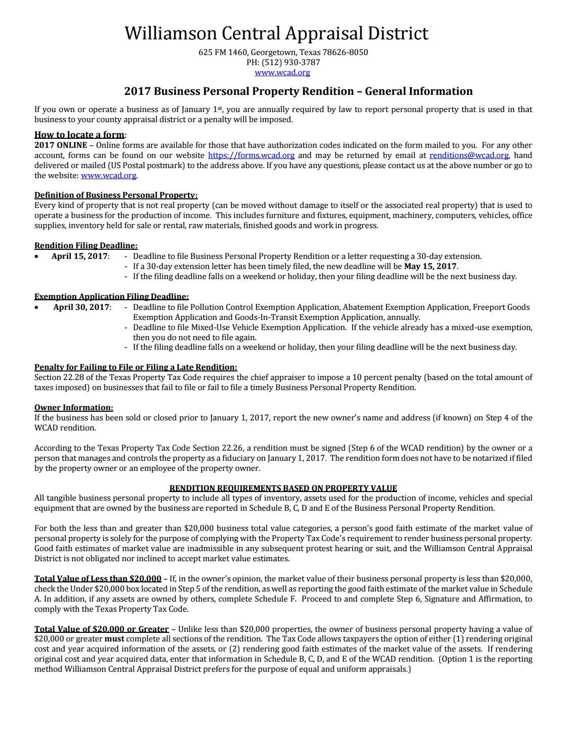 Williamsoncad2017renditiongeneralinformation by oconnorassociate - Issuu