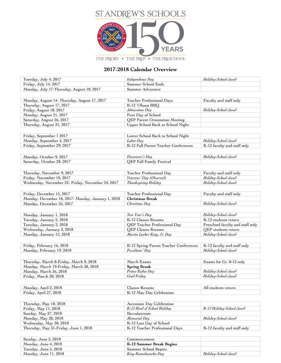 17-18 SAS Calendar by St. Andrews Schools - Issuu