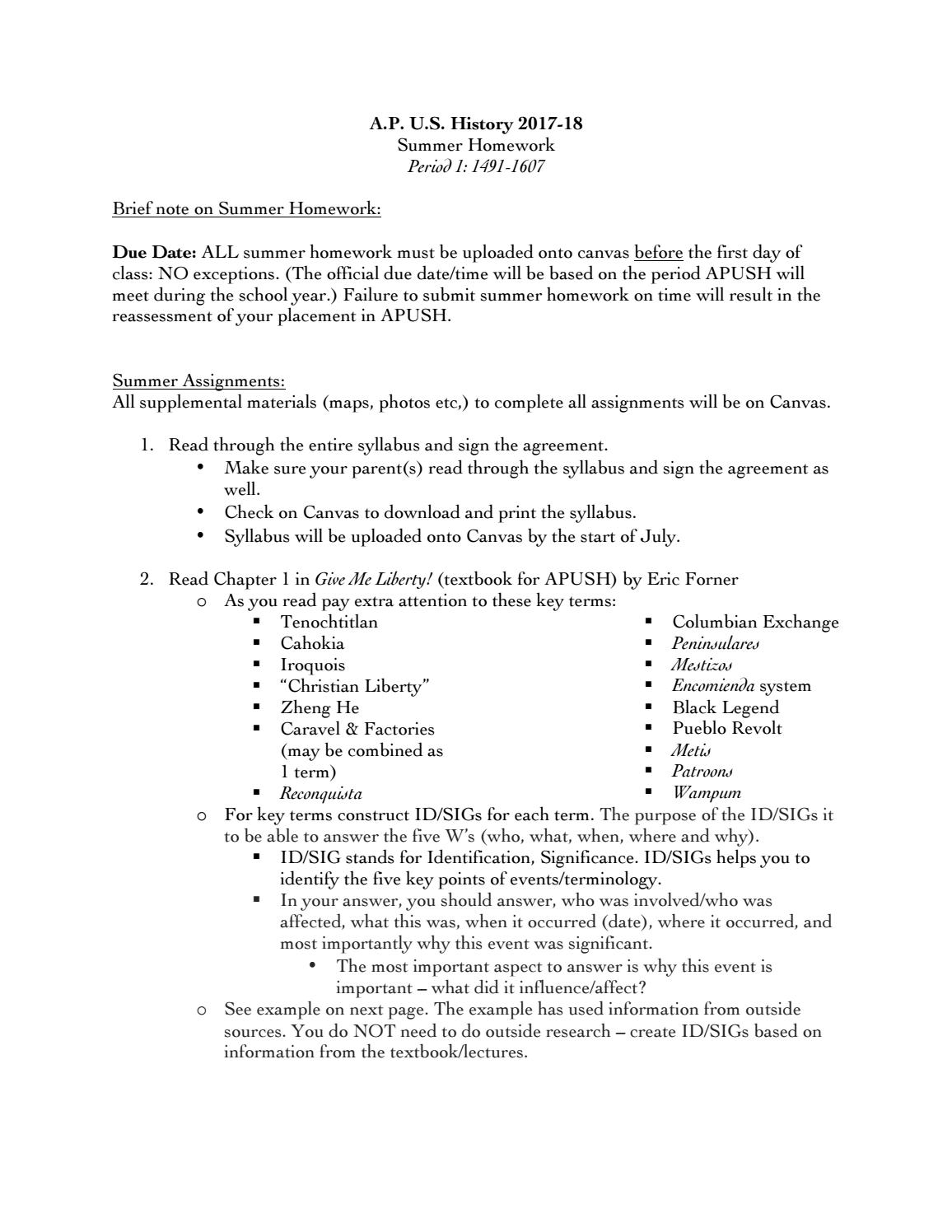 17-18 AP US History Summer Homework by St. Andrews Schools - Issuu