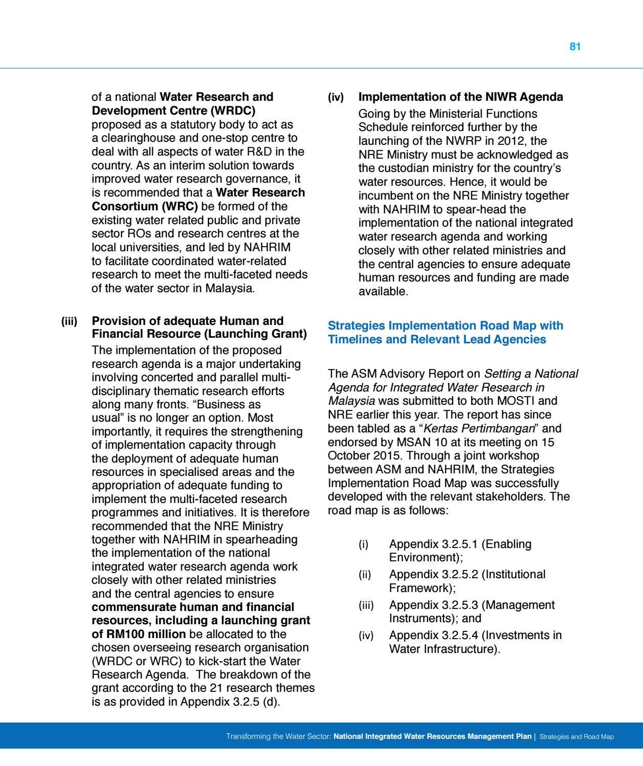 National Integrated Water Resources Management Plan Strategies and Road ...