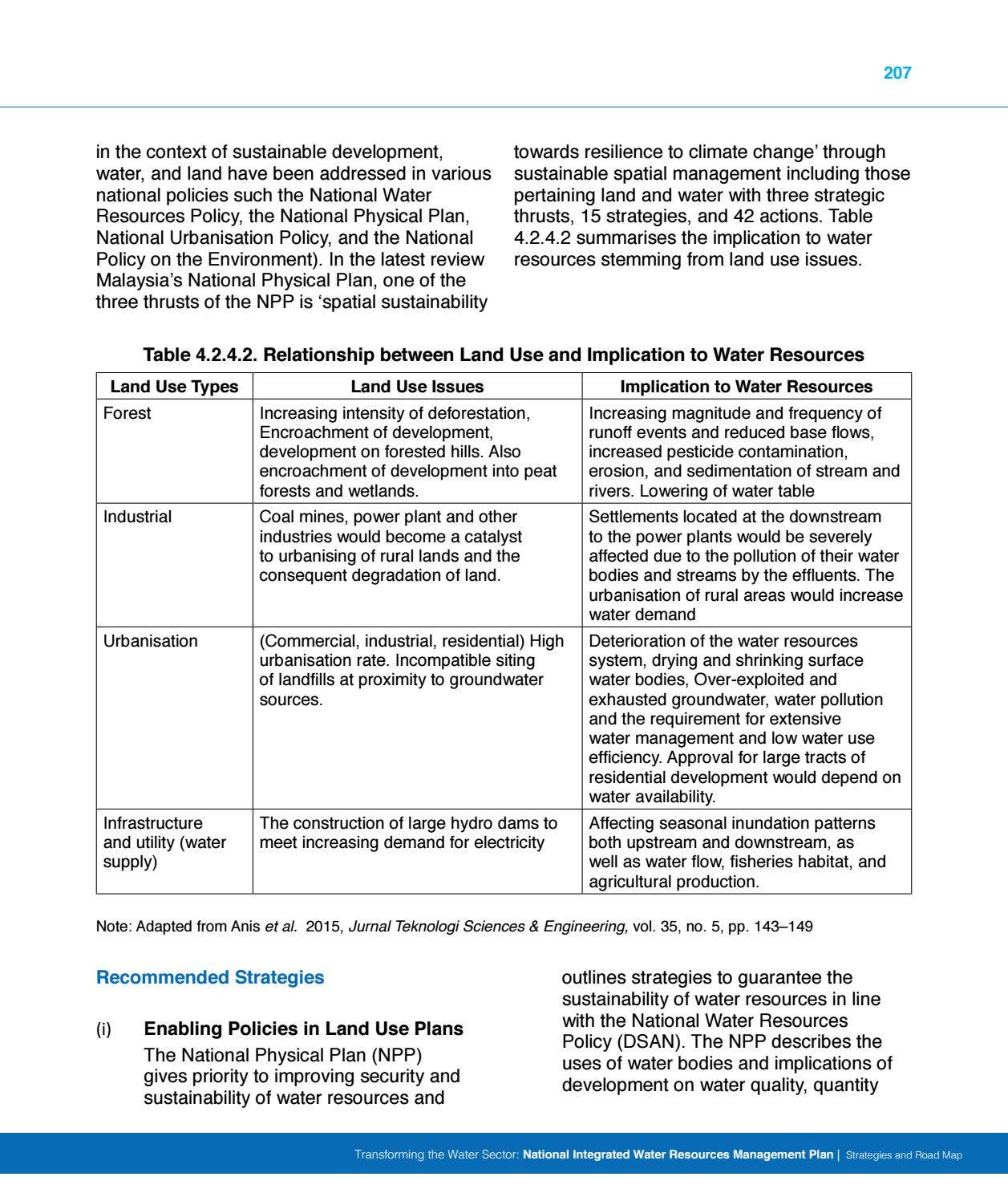 National Integrated Water Resources Management Plan Strategies and Road ...