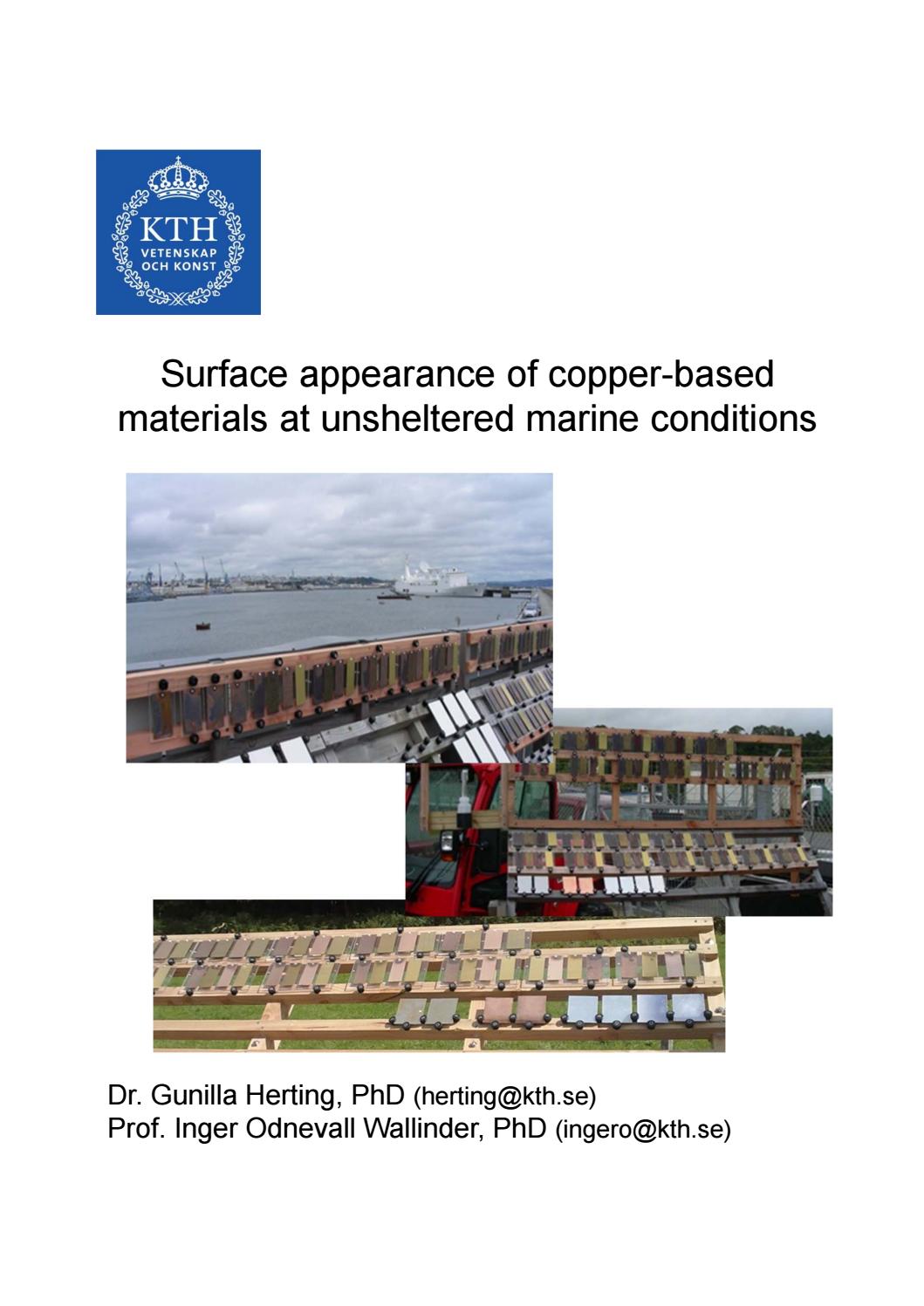 Surface appearance of copper-based materials at unsheltered marine ...