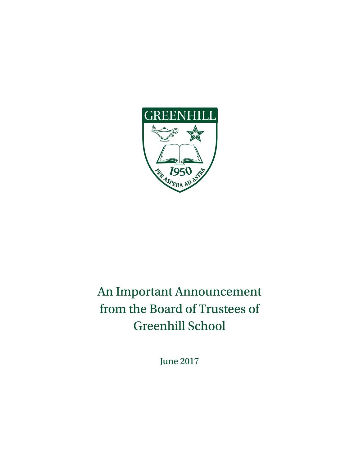 An Important Announcement by Greenhill School - Issuu