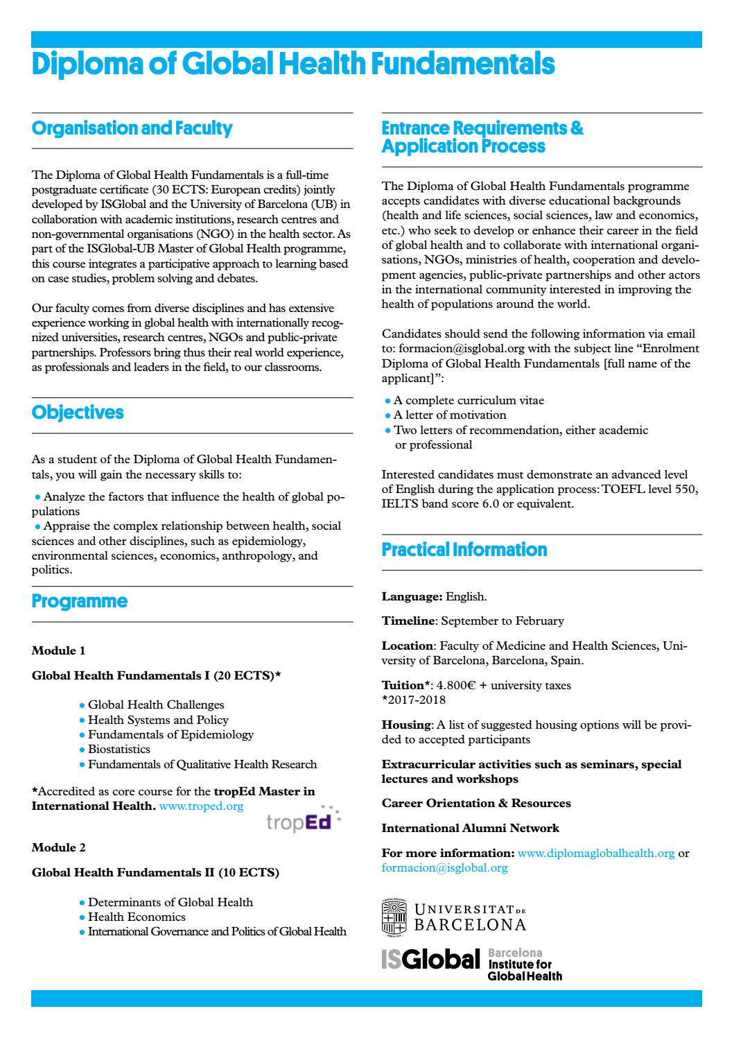 Programme Diploma of Global Health Fundamentals by ISGlobal - Issuu