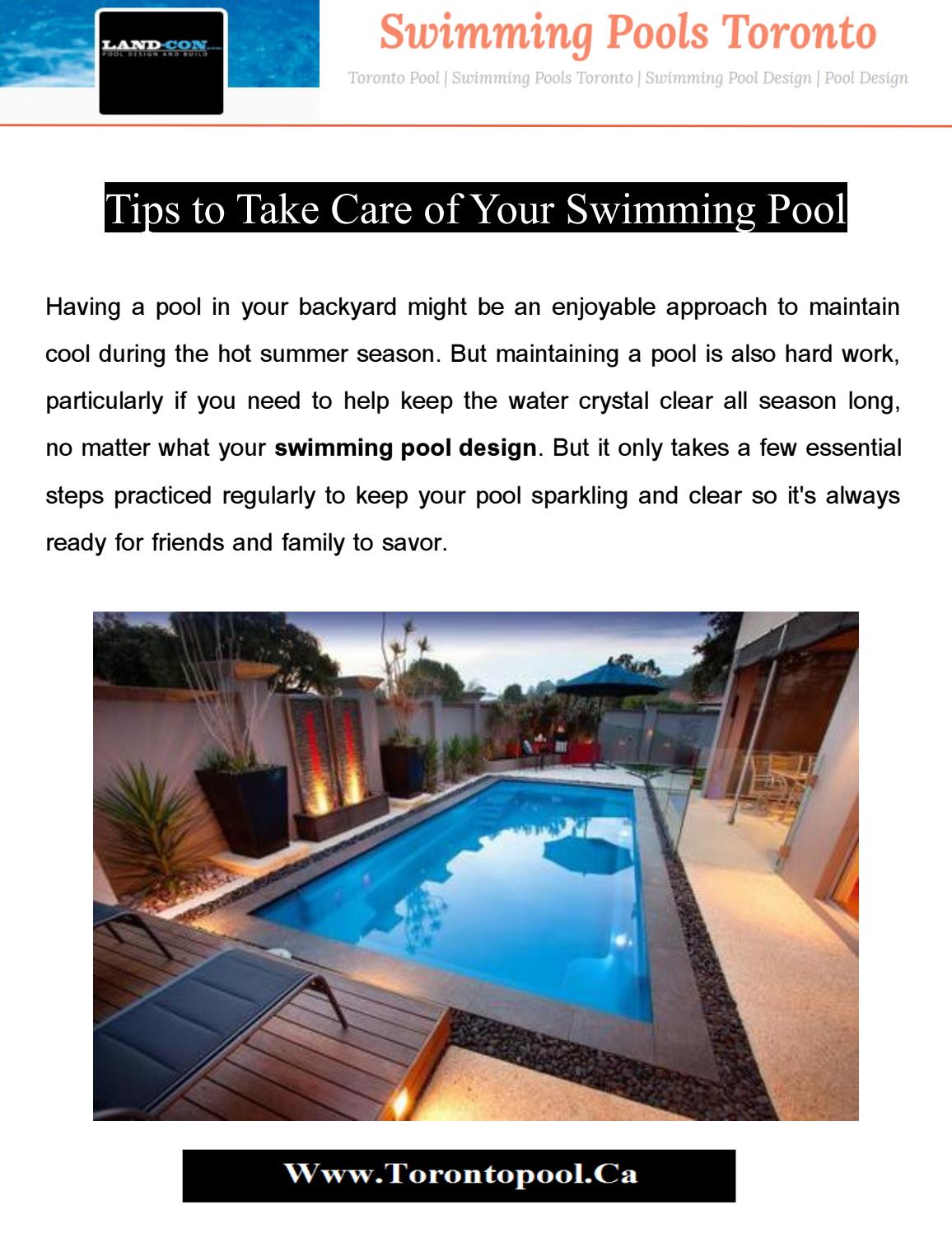 Tips to take care of your swimming pool by Toronto Pool Landcon - Issuu
