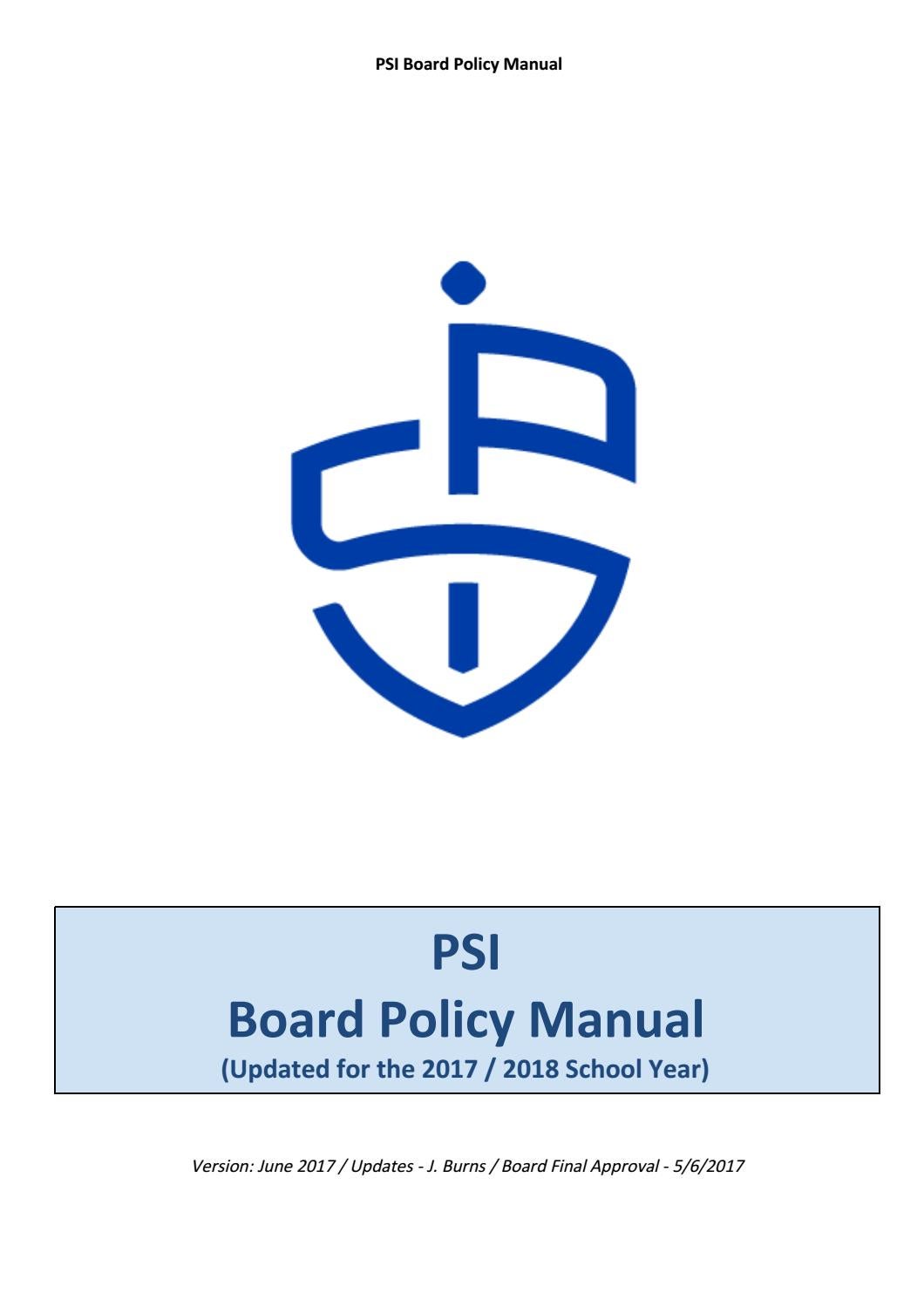 PSI Board Policy Manual 2017 / 2018 by Pechersk School International ...