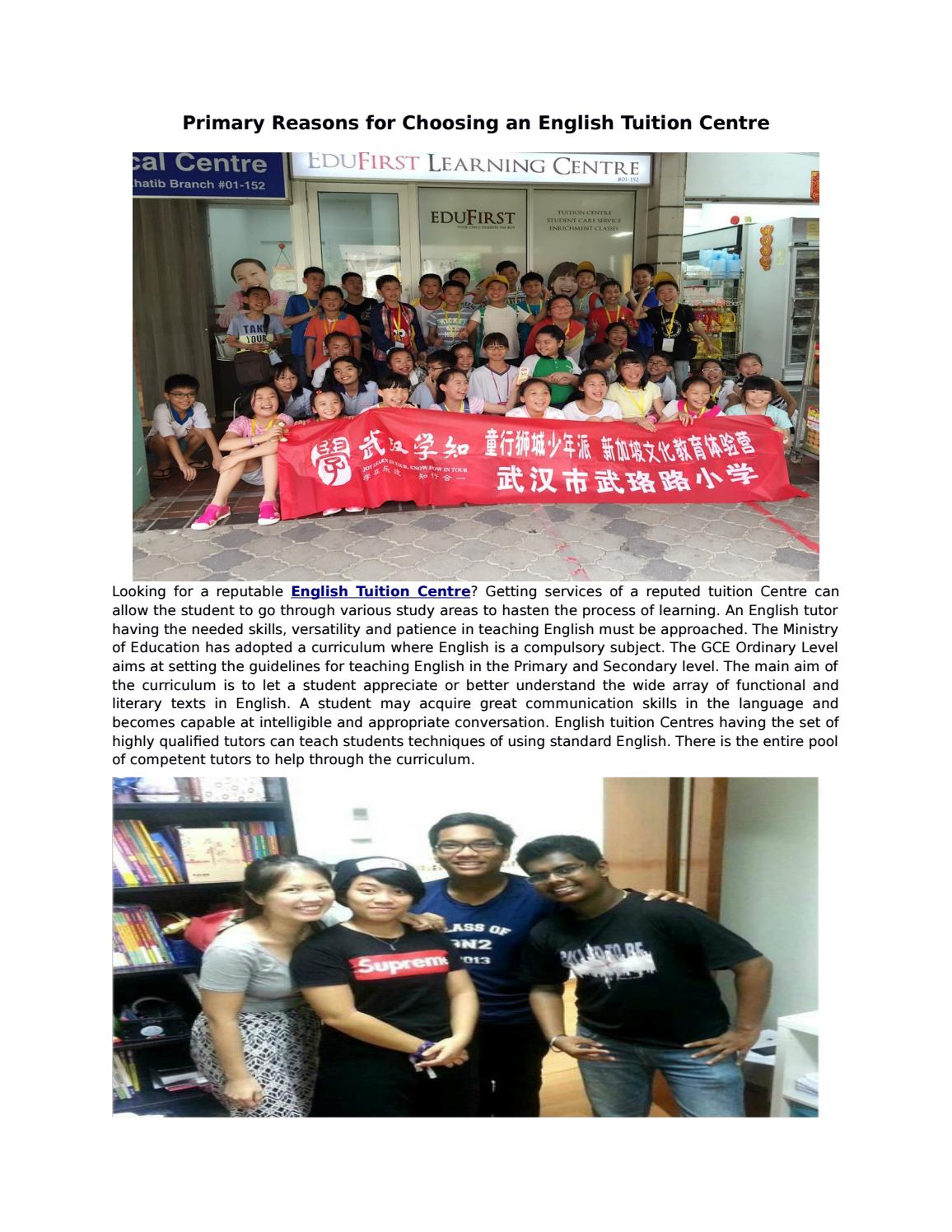 Primary reasons for choosing an english tuition centre by EduFirst ...