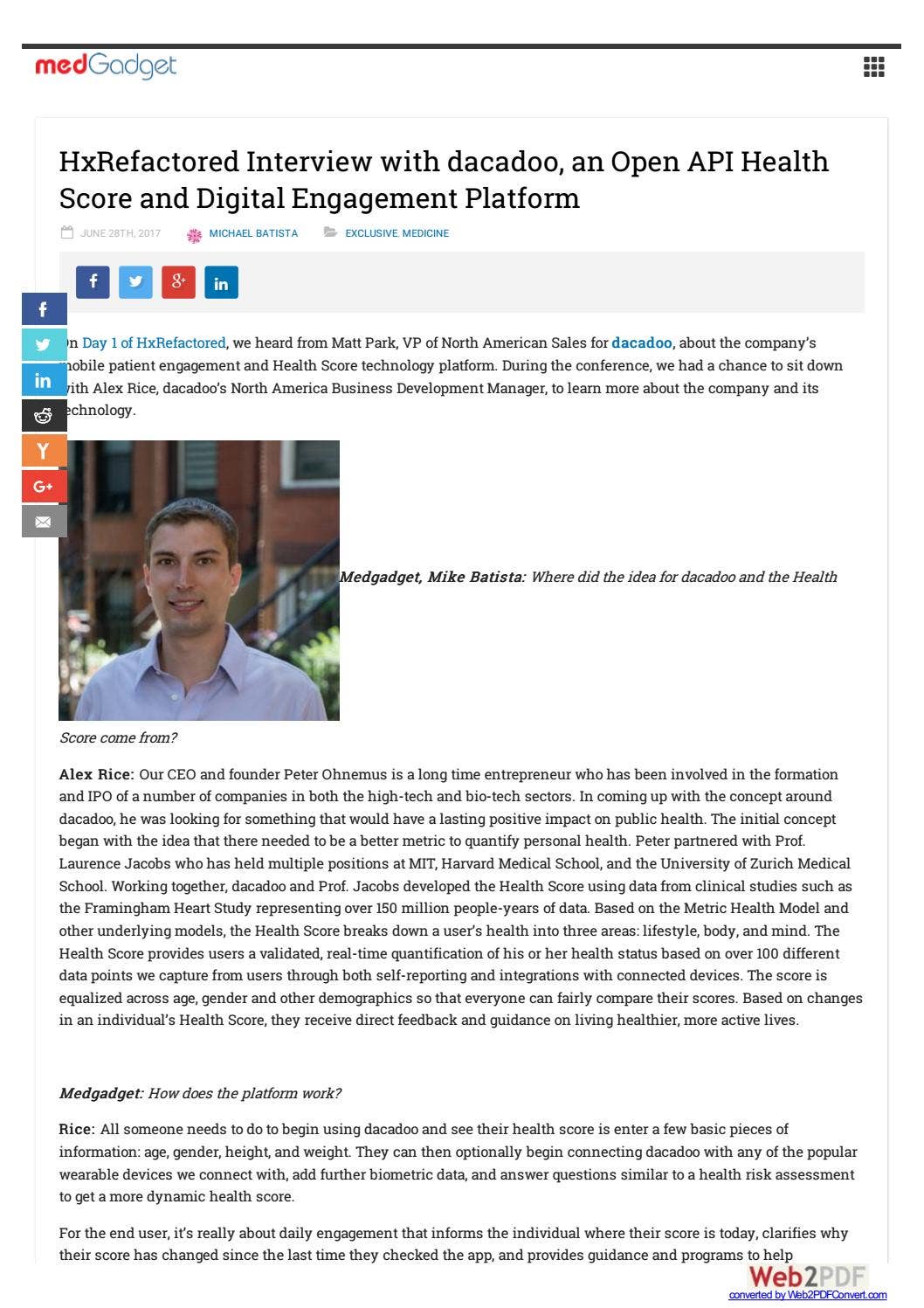 HxRefactored Interview with dacadoo, an Open API Health Score and ...