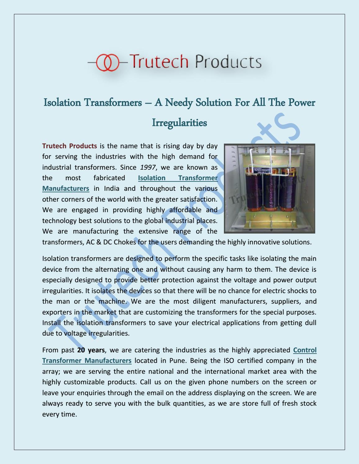 Isolation Transformers–A Needy Solution for All the Power ...