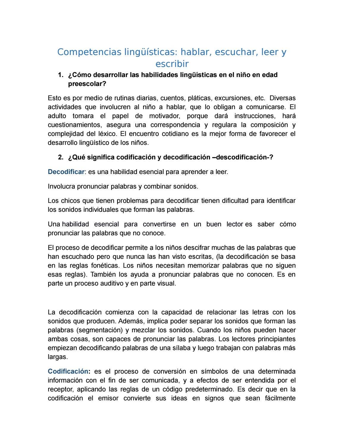 1 competencias lingüísticas hablar, escuchar, leer y escribir by Zayuri ...