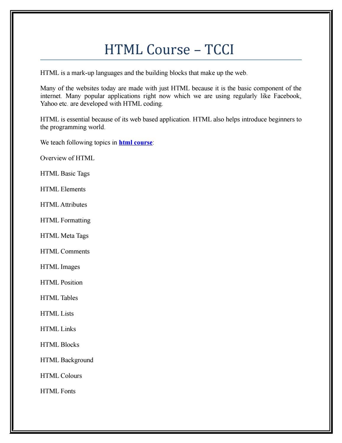Html course – tcci coaching center by Rosario Riley - Issuu