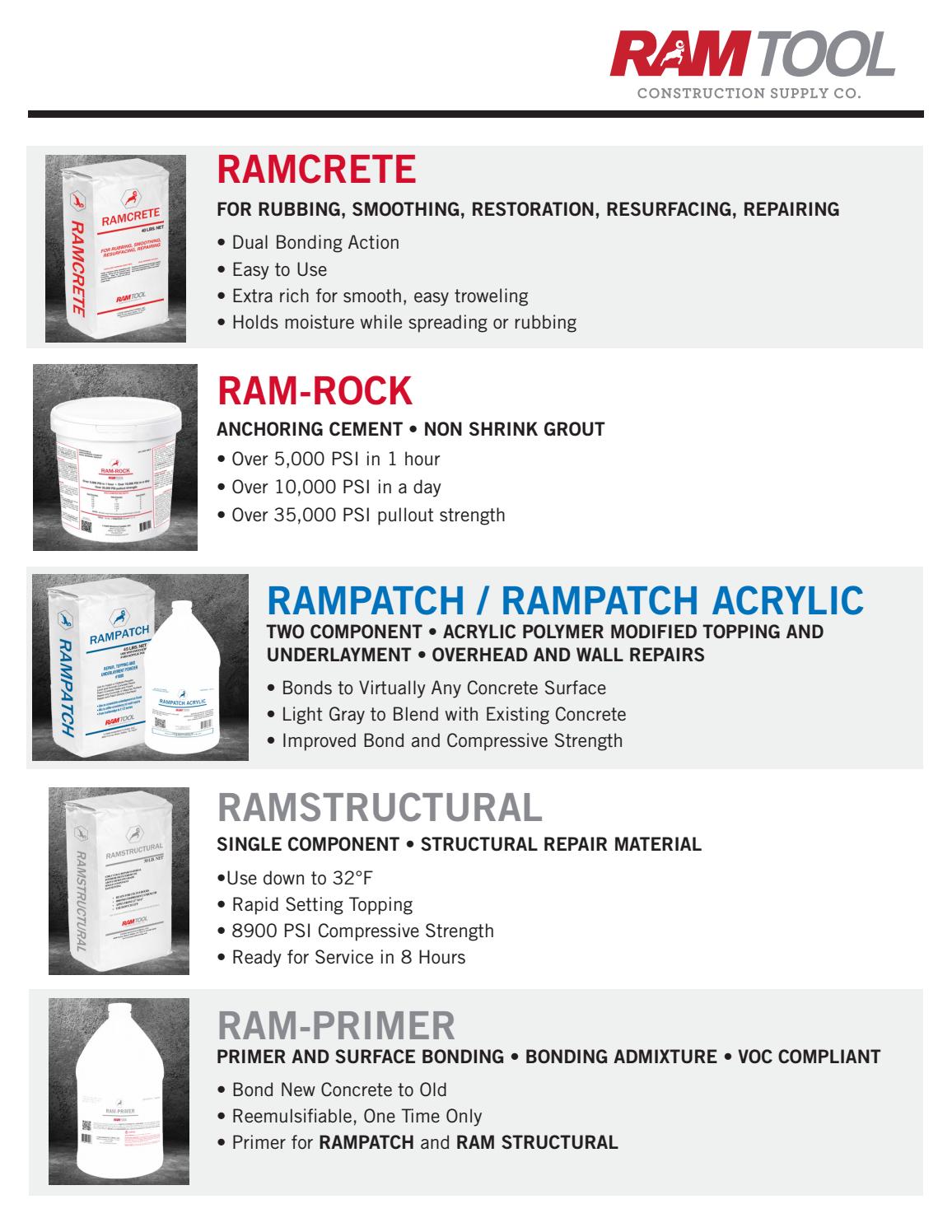 Ram Concrete Products One Sheet by Ram Tool Construction Supply Co. - Issuu