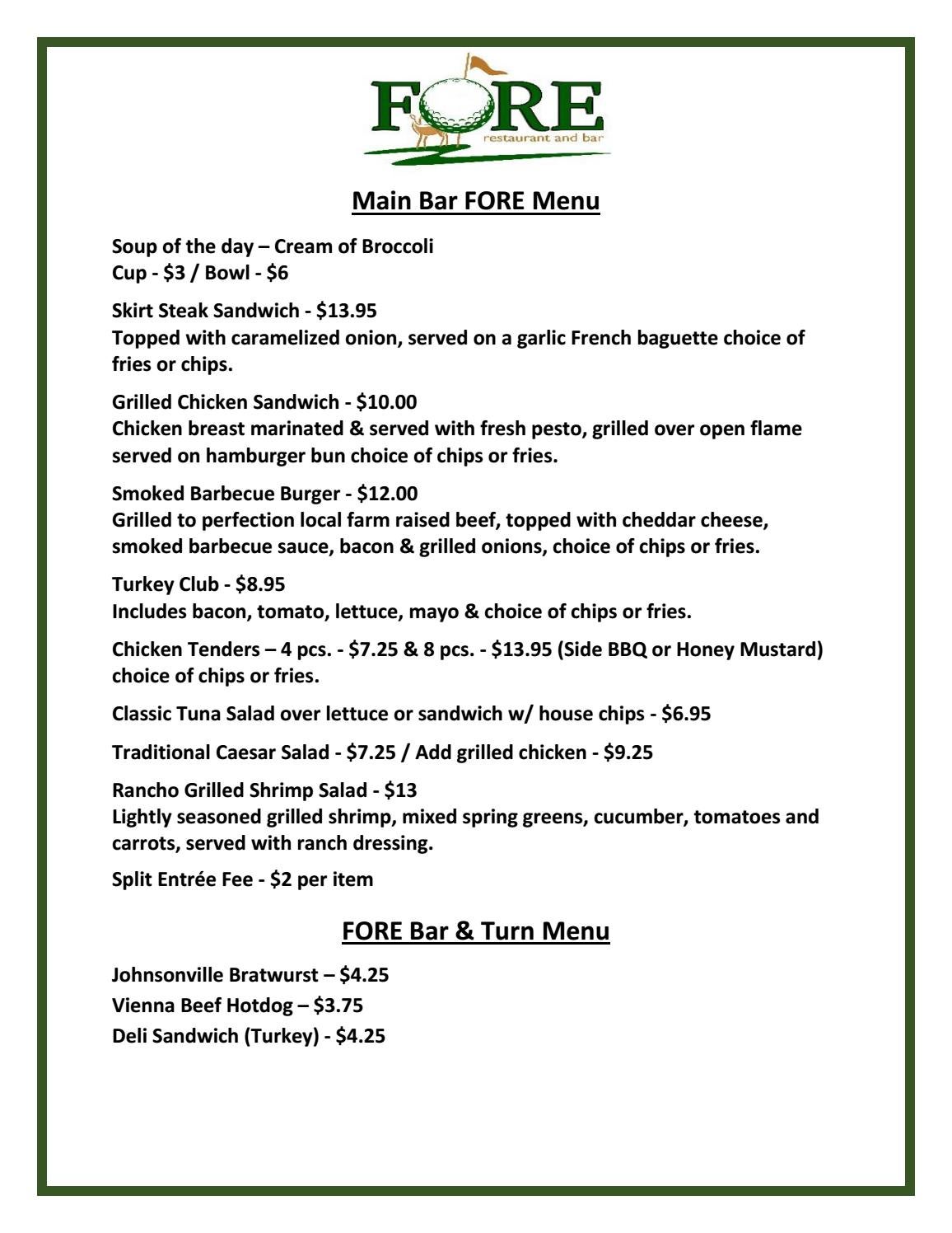 July 2017 Fore Bar and Restaurant Menu by Deerfield Park District - Issuu