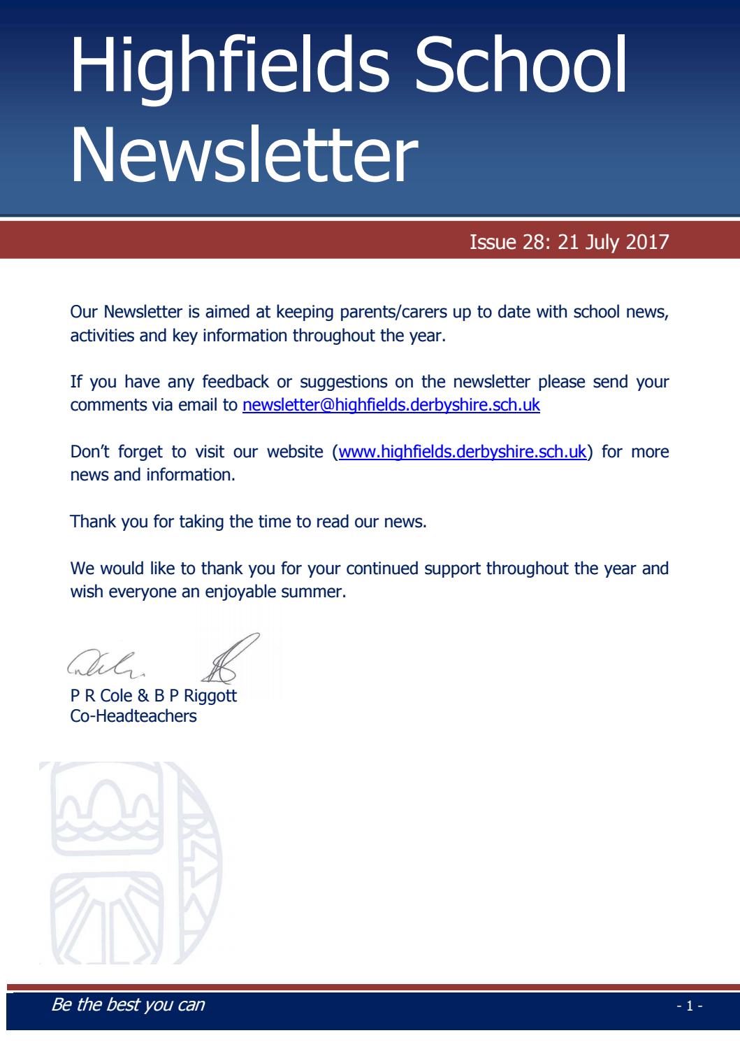 Highfields Newsletter Issue 28 by Highfields School - Issuu
