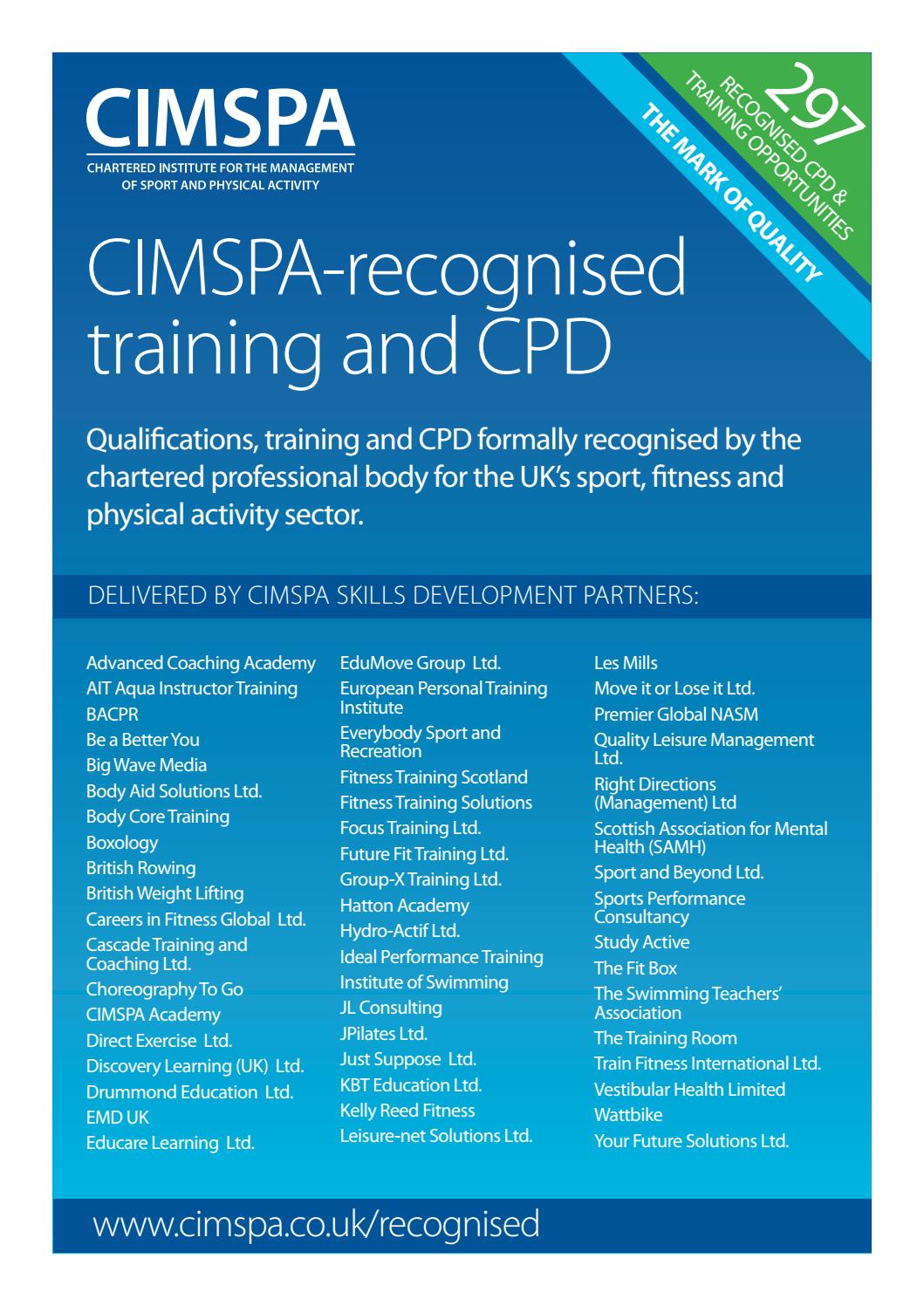 CIMSPA recognised training and CPD by CIMSPA - Issuu