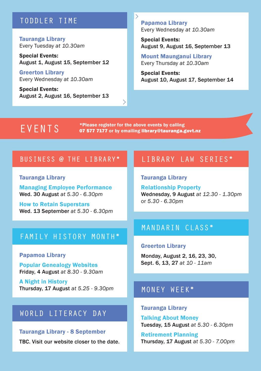 What's ON at your Library - August/September 2017 by Tauranga City ...