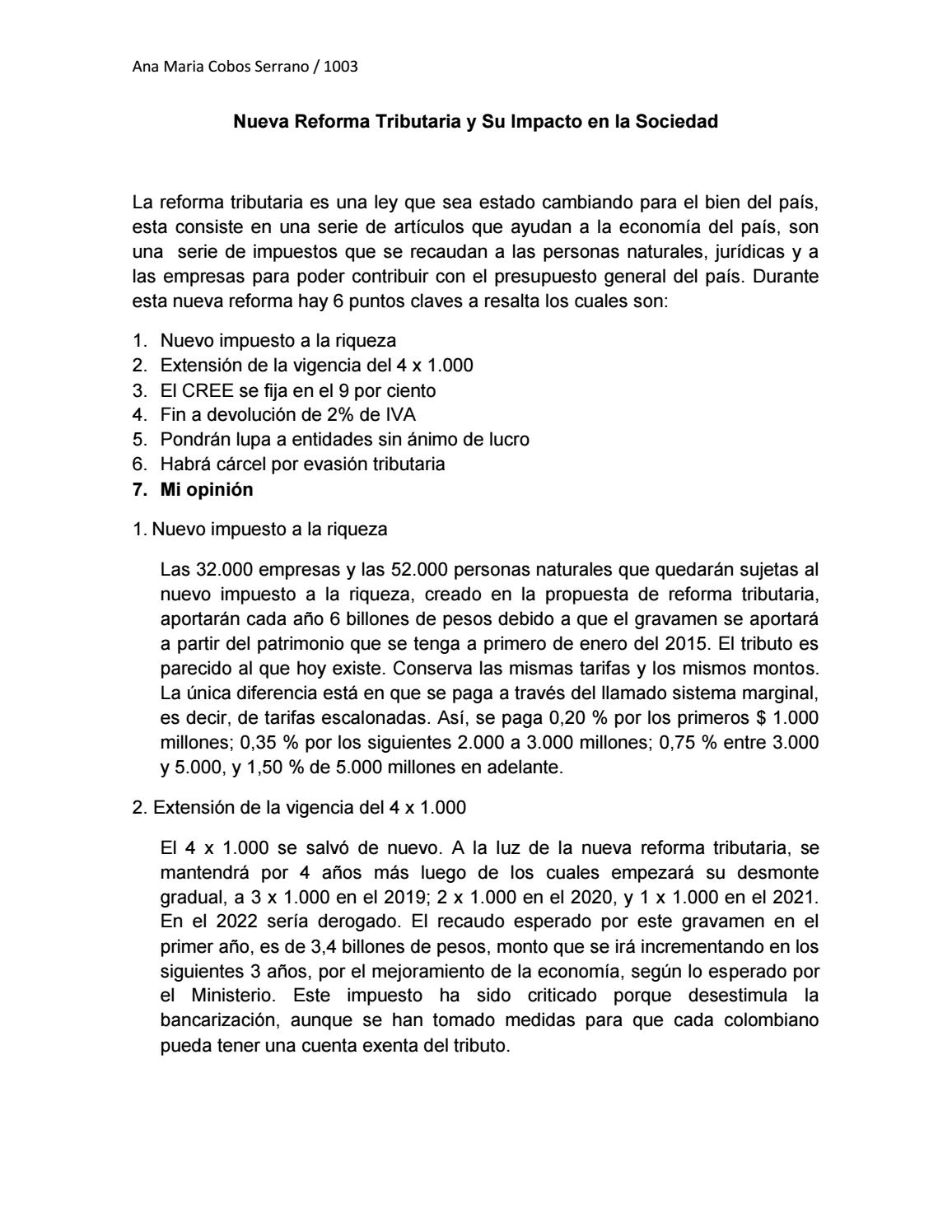 Nueva reforma tributaria y su impacto en la sociedad ana maria cobos by ...